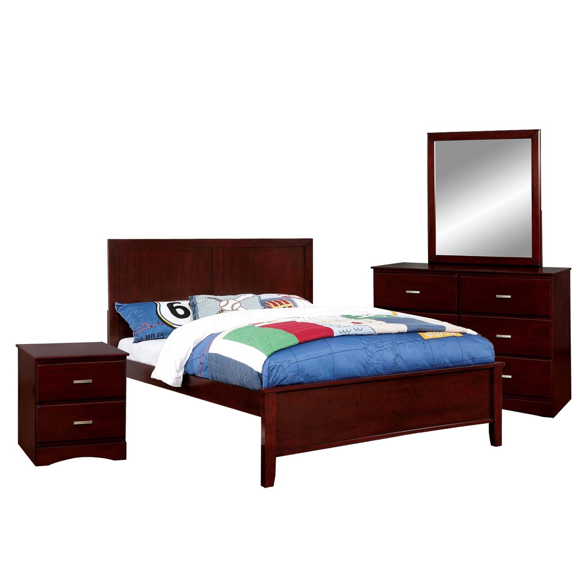 4 Piece Wooden Full Bedroom Set In Cherry Overstock