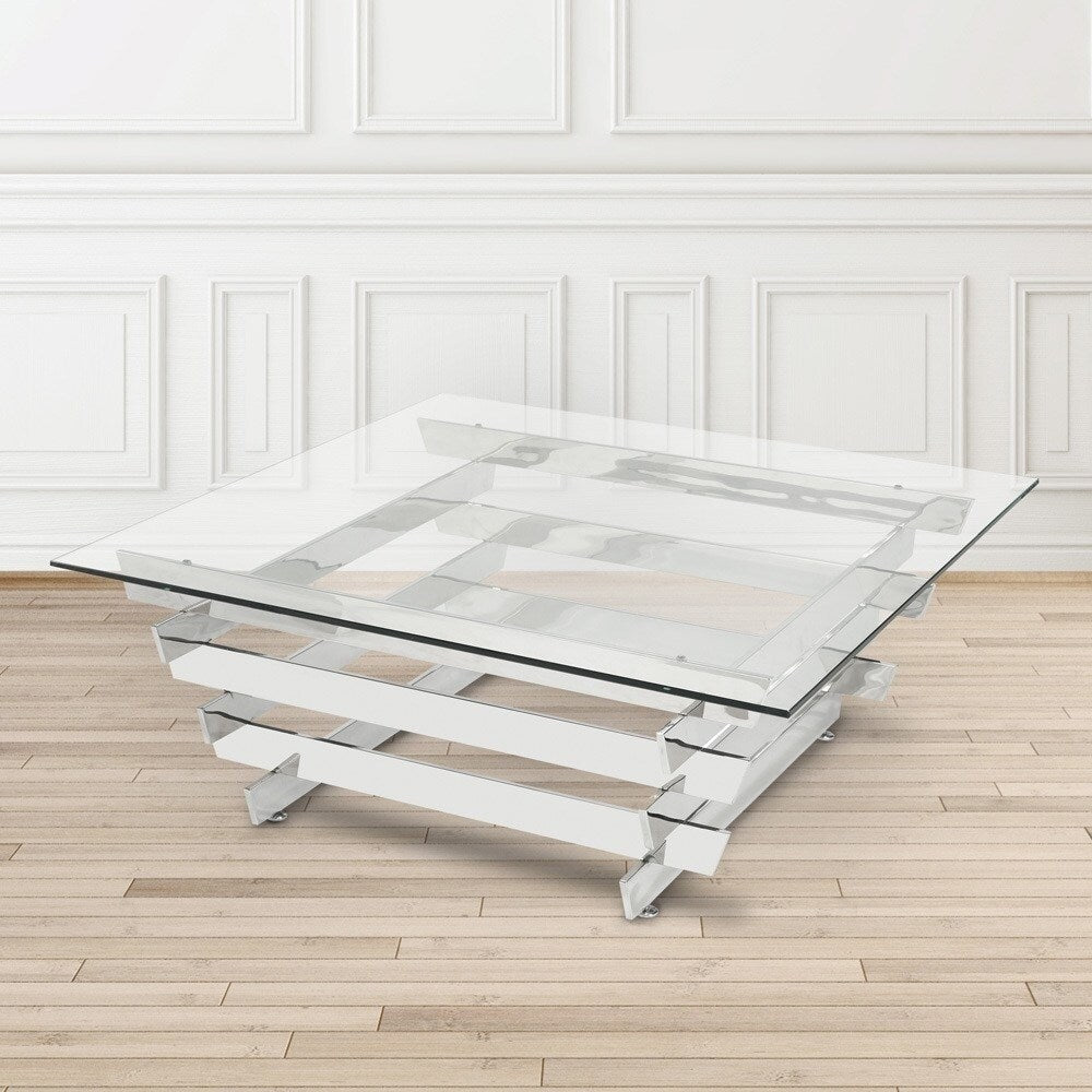 Alex Contemporary Glass Metal Square Coffee Table Overstock