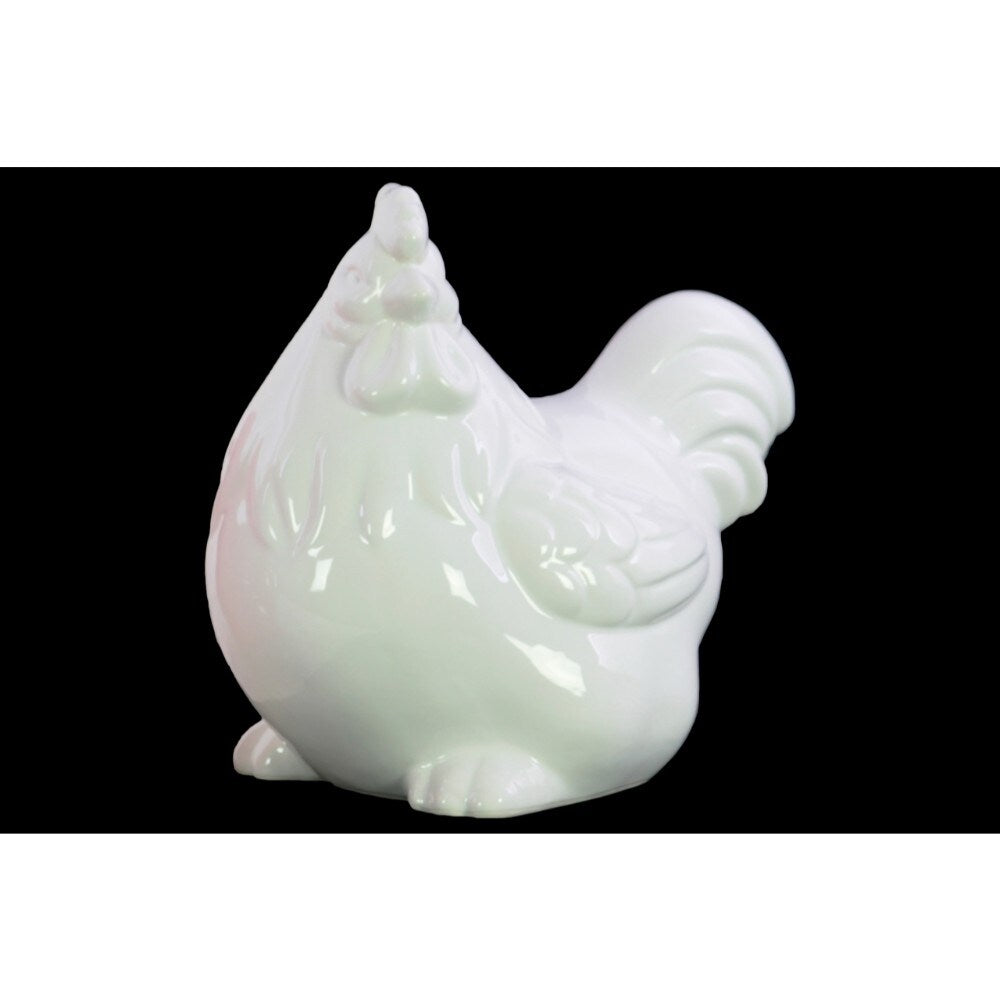 Ceramic Sitting Chicken Figurine Glossy White Overstock