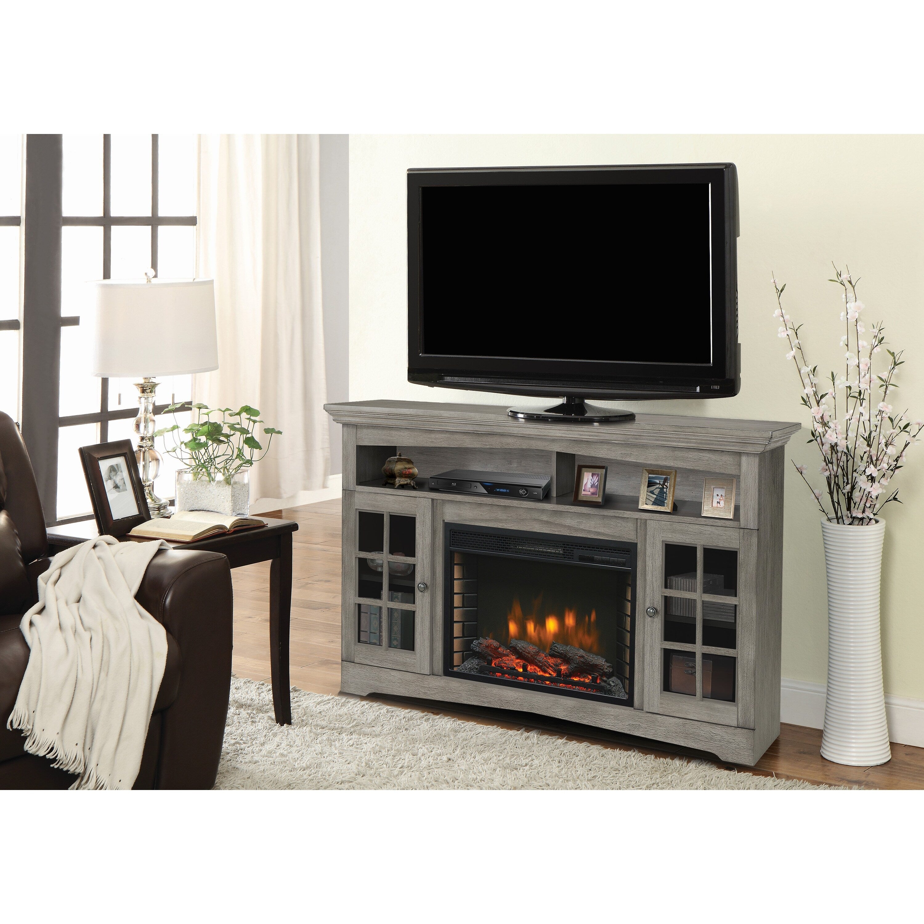 Muskoka Huntley 59 in TV Stand Electric Fireplace in Grey 59