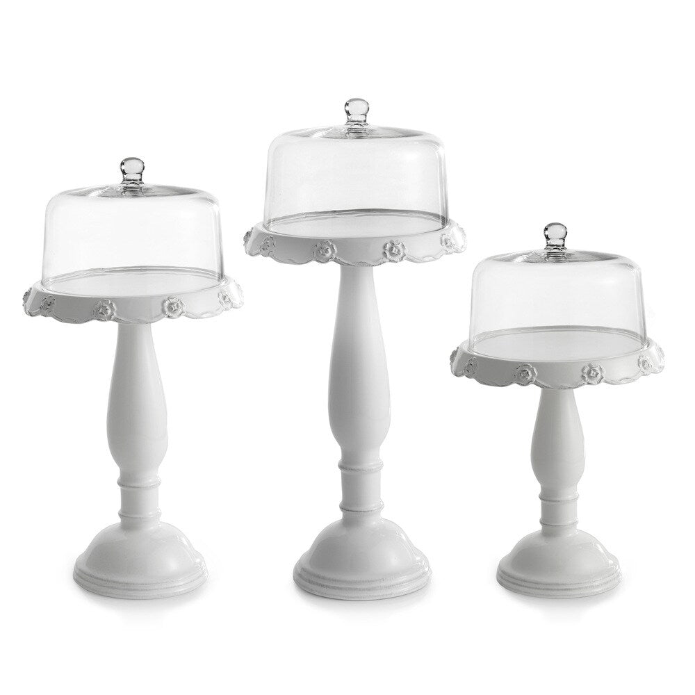 Earthenware Cake Pedestals With Glass Dome Covers Set Of 3 Overstock