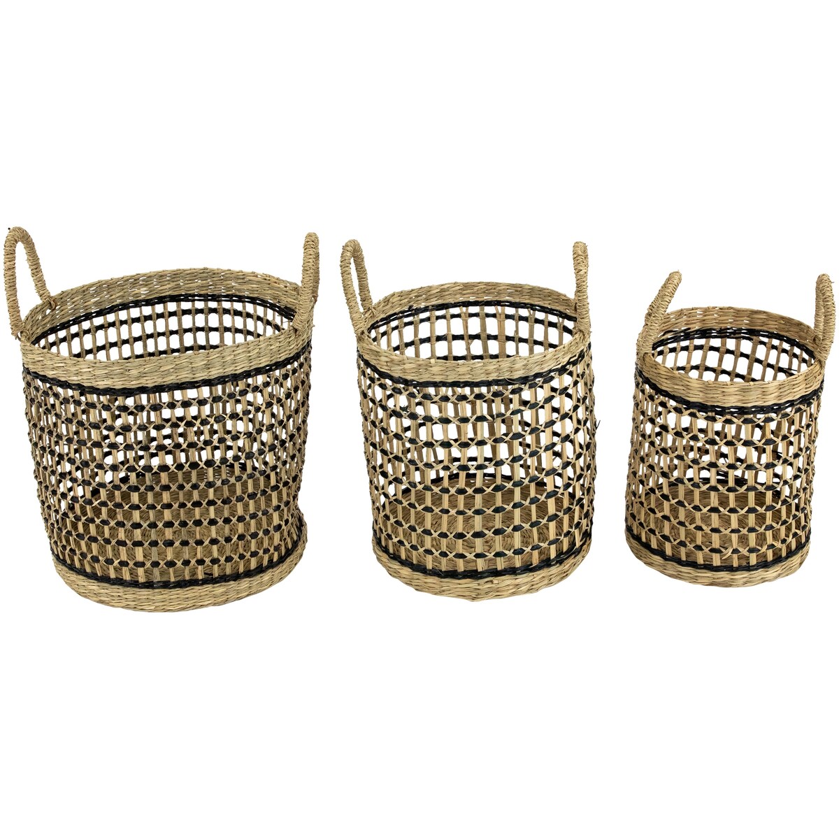 Set Of 3 Open Honeycomb Weave Seagrass Storage Baskets With Handles 11