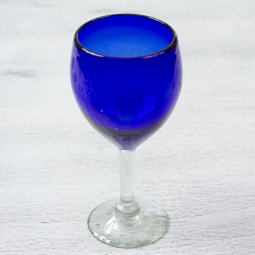 Handmade Set Of 6 Blown Glass Wine Glasses Blue Envy Mexico Overstock