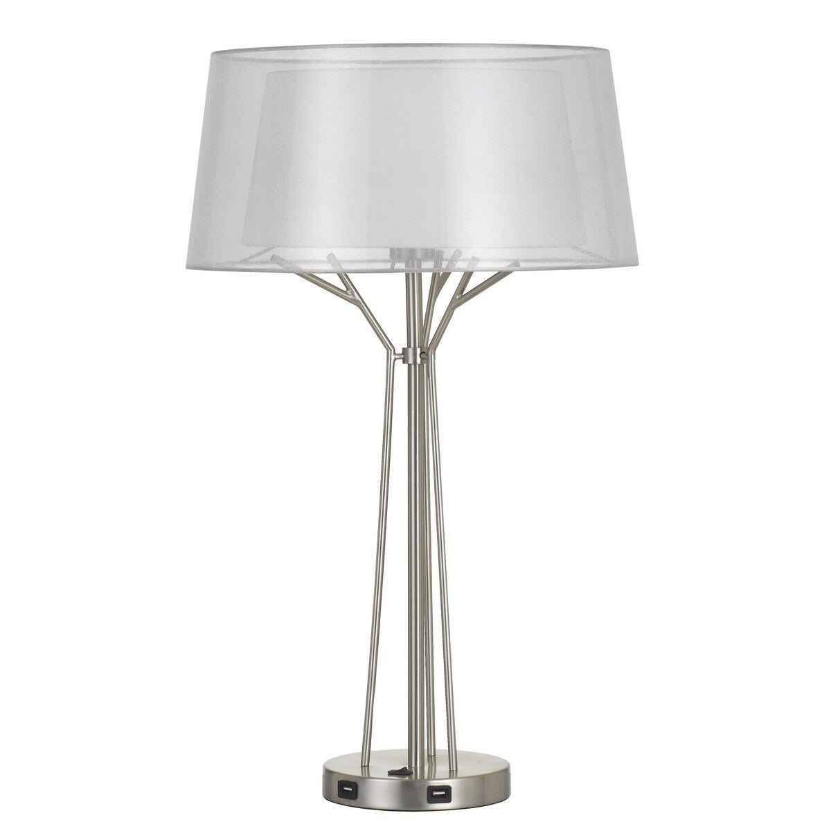 Sleek Metal Body Table Tamp With Two Tier Translucent Shade Silver