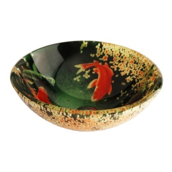Koi And Lily Pond Green Tempered Glass Vessel Bathroom Lavatory Sink Overstock