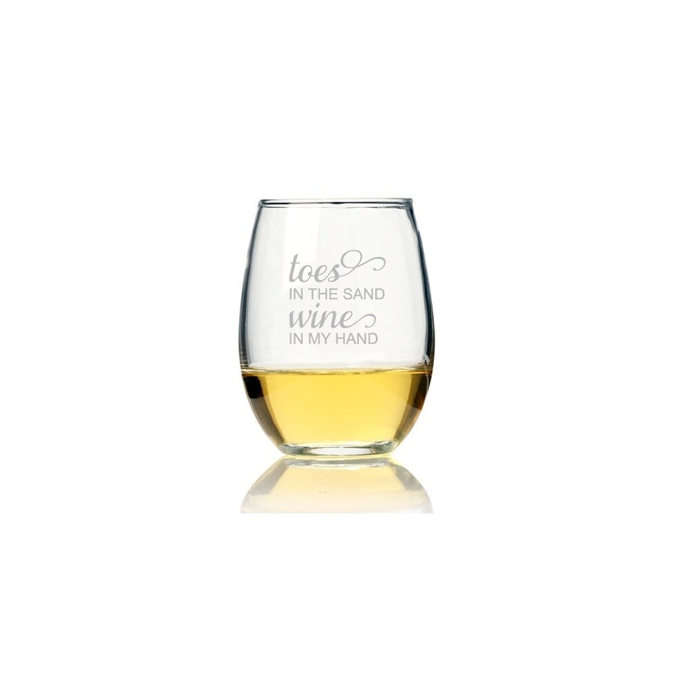 Toes In The Sand Wine In My Hand Stemless Wine Glass Set Of 4 Overstock
