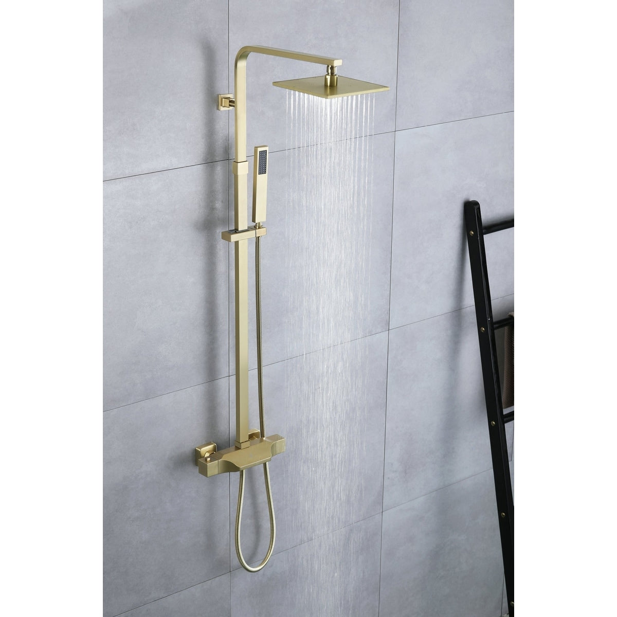 Brushed Gold Wall Mounted 3 Way Thermostatic Exposed Shower With Tub S