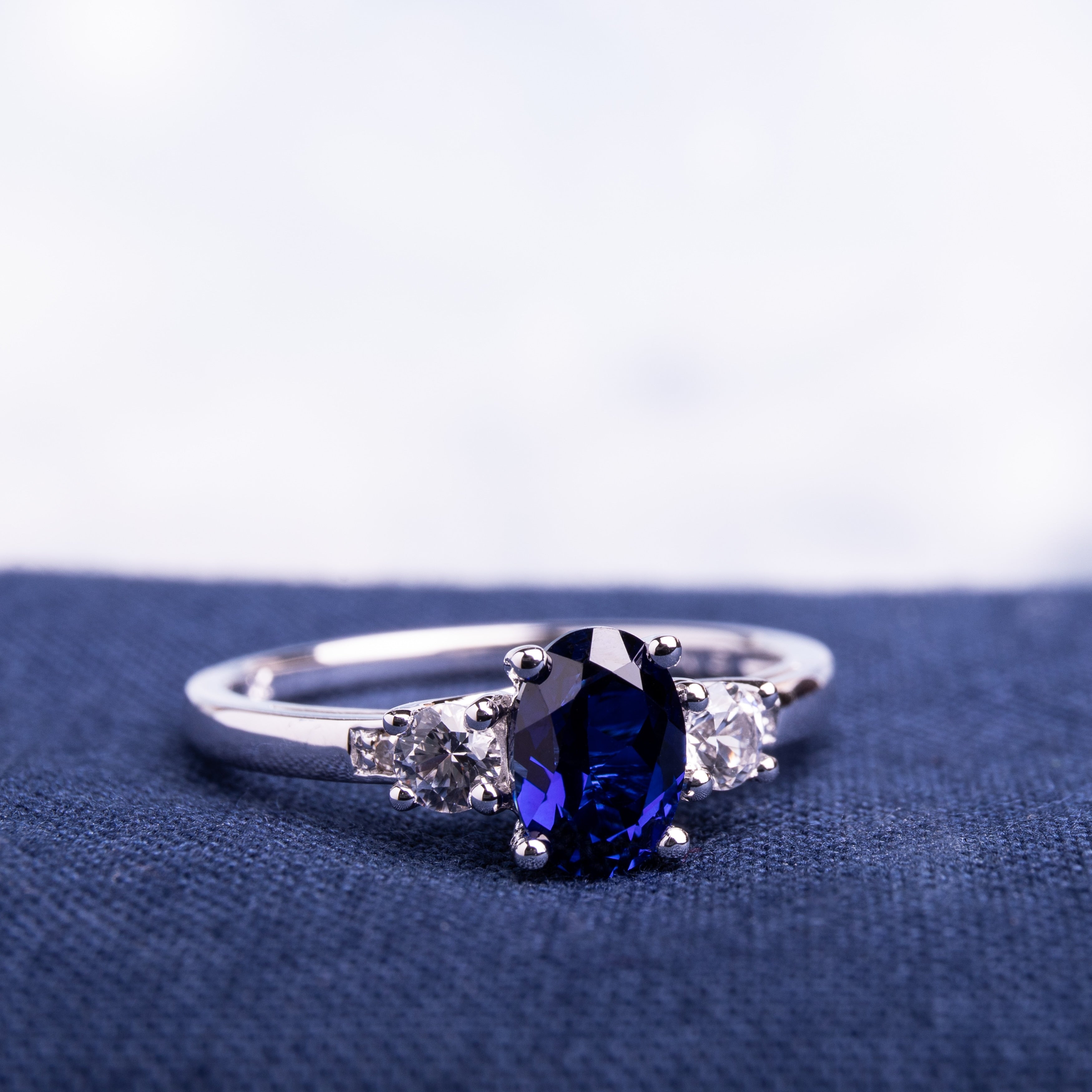 10k White Gold Created Blue and White Sapphire Diamond Ring by Miadora Overstock