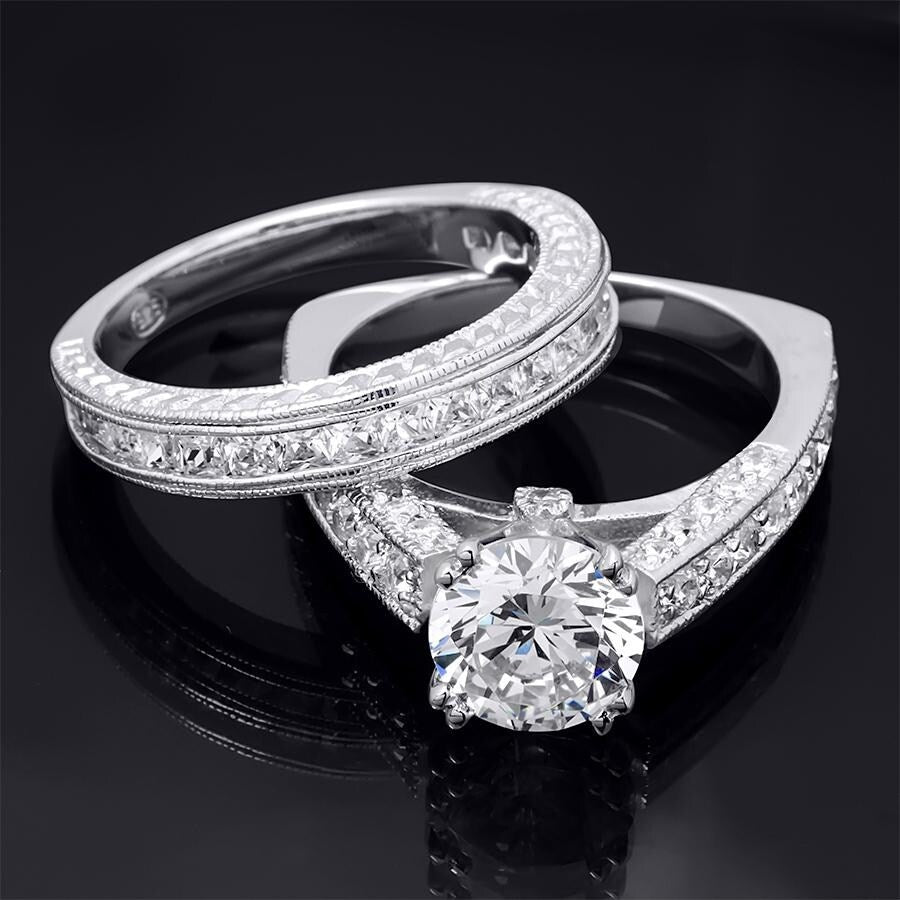 2.00 Carat Wedding Band Engagement Ring Set Authentic Sterling Silver Overstock