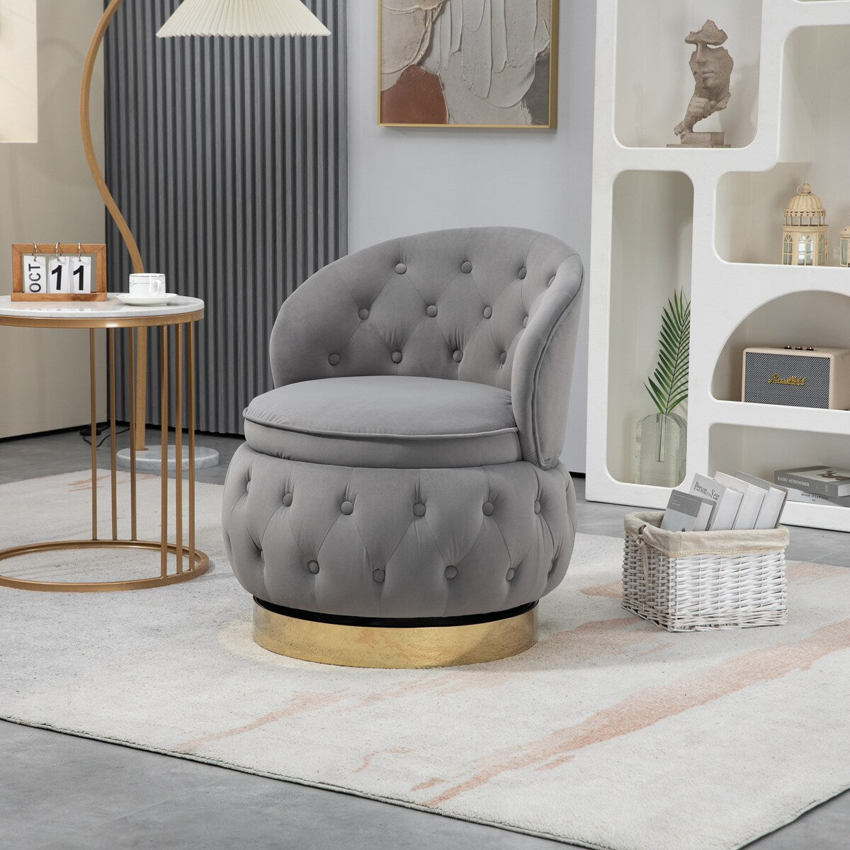 360 Swivel Cuddle Barrel Accent Storage Chairs Upholstered Velvet C