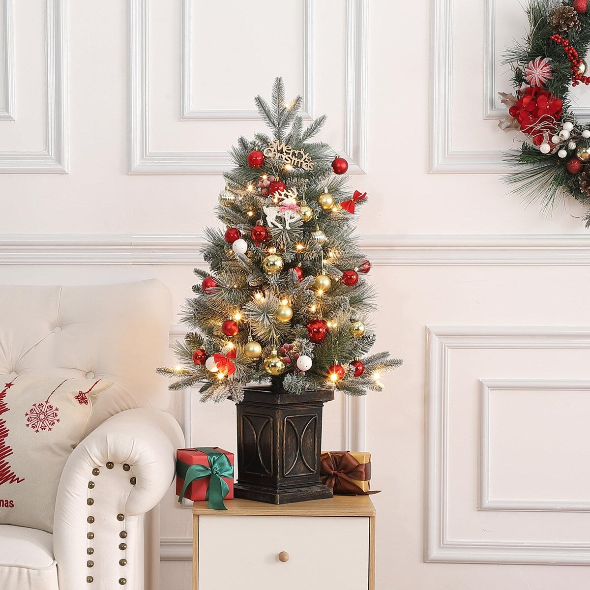 3ft Pre Lit Artificial Christmas Tree with Vintage Potted Base