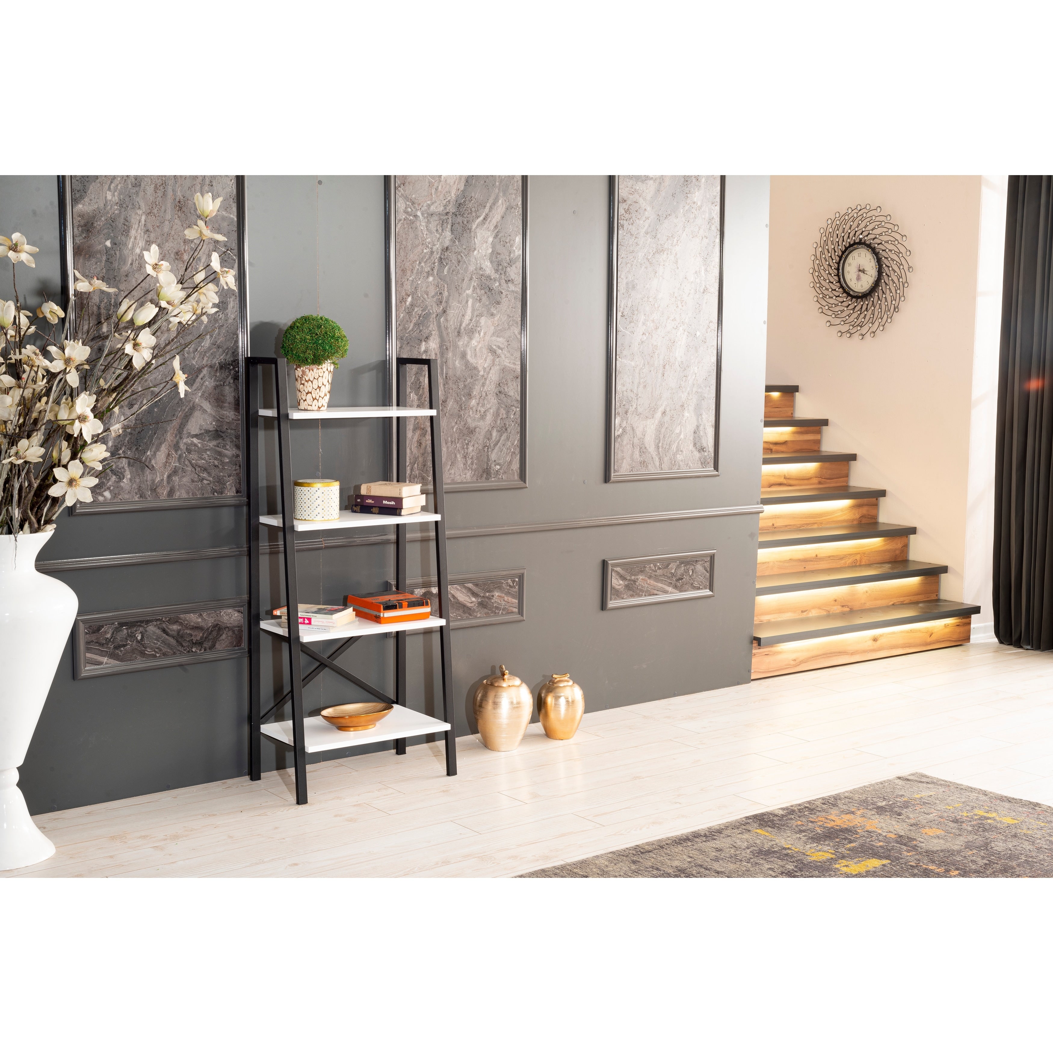 5 Tier Modern Ladder Bookshelf Metal Frame Bookshelf for Small Spaces Overstock