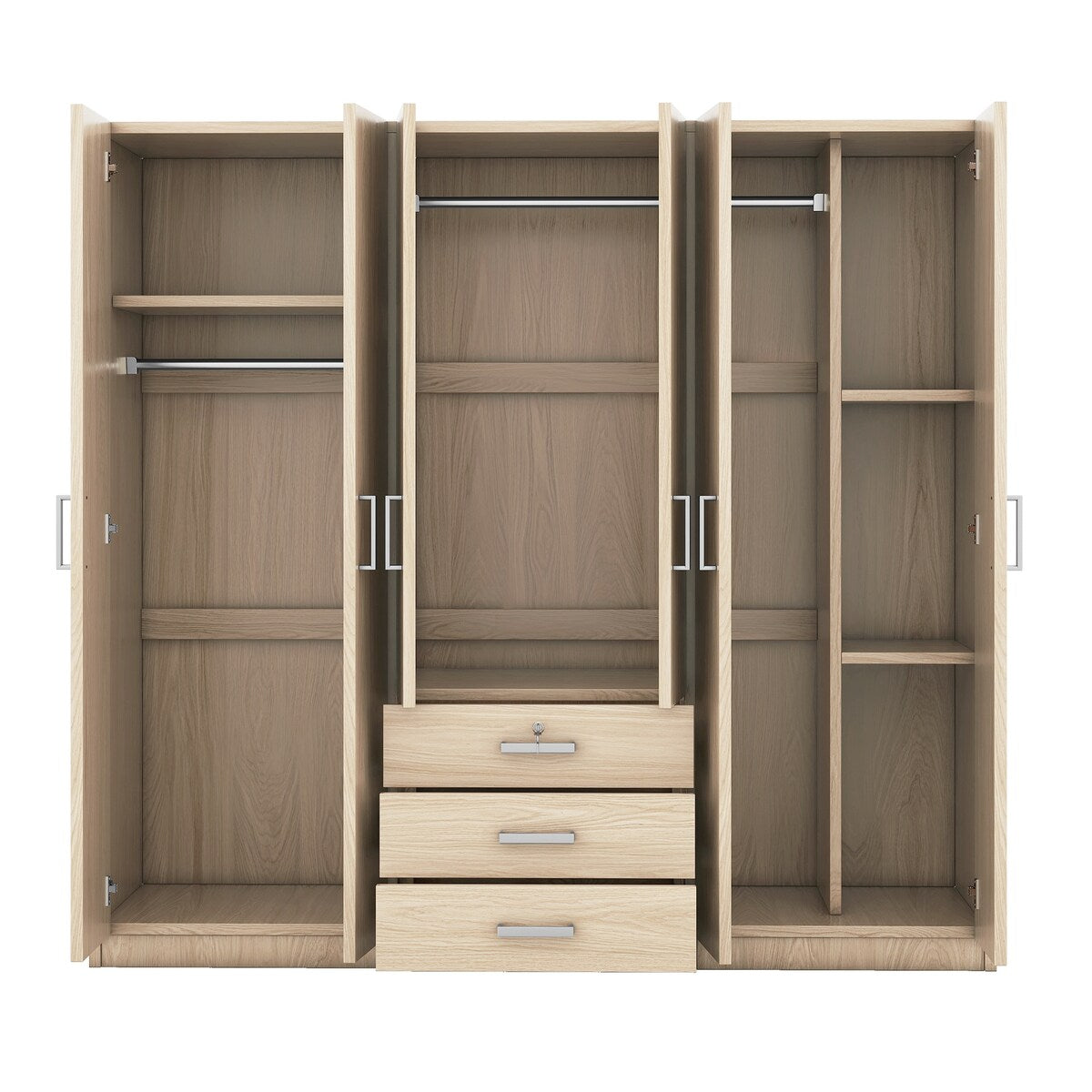 6 Doors Wardrobe Bedroom Brown Armoire with Drawers Hanging Rail Overstock