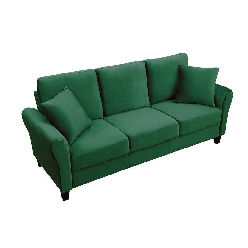 78 Inch Modern Velvet Upholstered Sofa Couch with 2 Pillows 3 Seater S Overstock