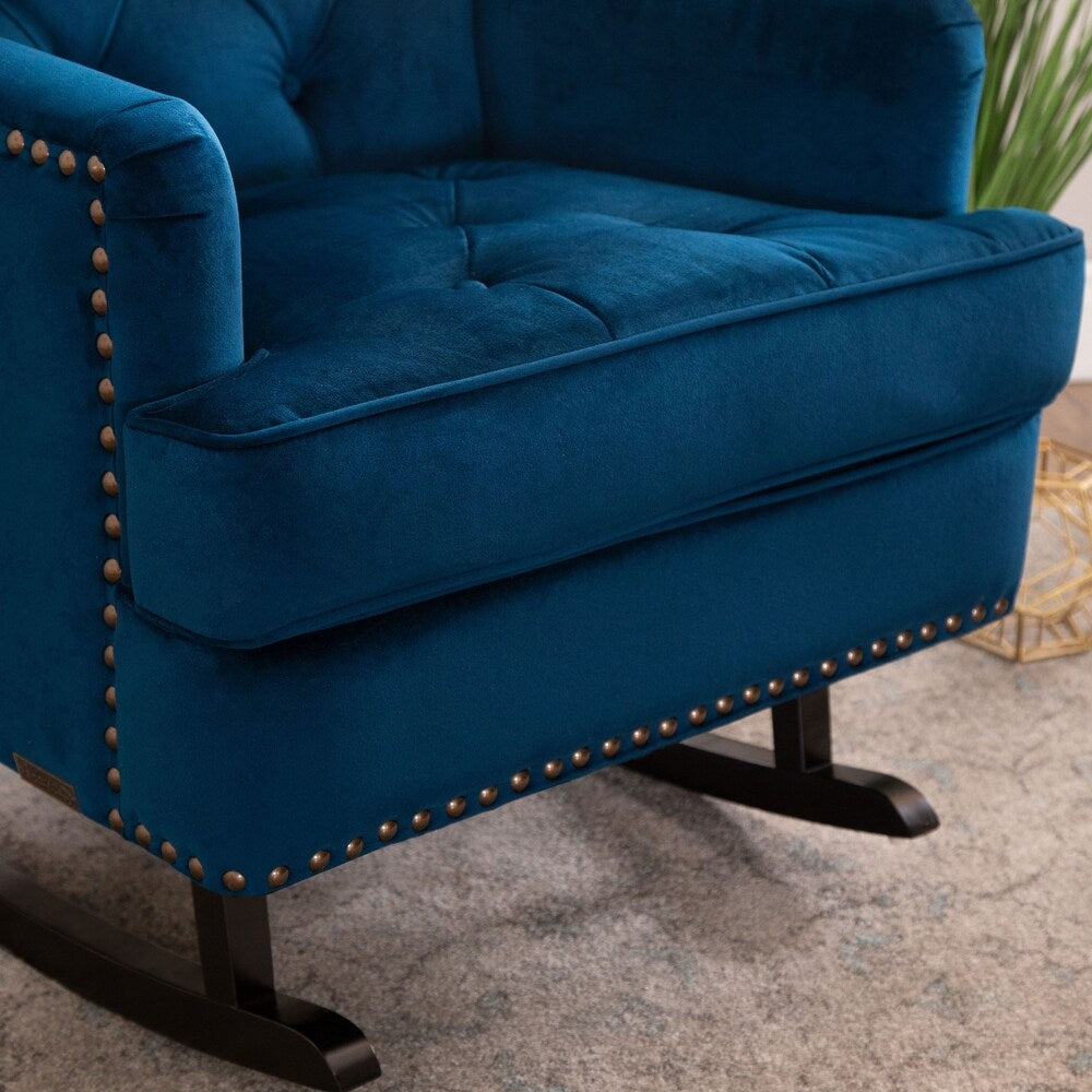 Abbyson Clara Navy Blue Velvet Nailhead Trim Rocker Overstock