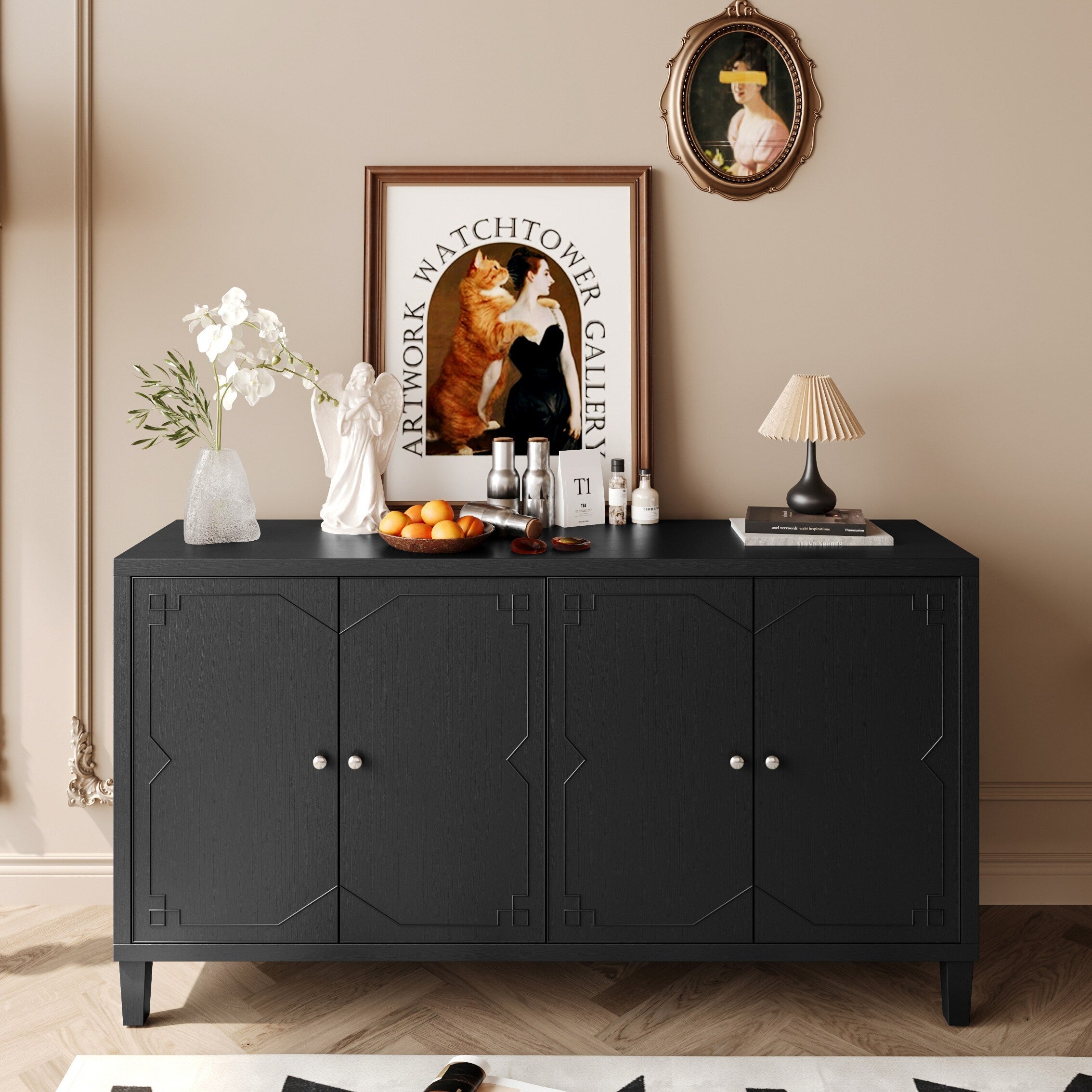 Accent Cabinet 4 Door Wooden Cabinet Sideboard Buffet Overstock