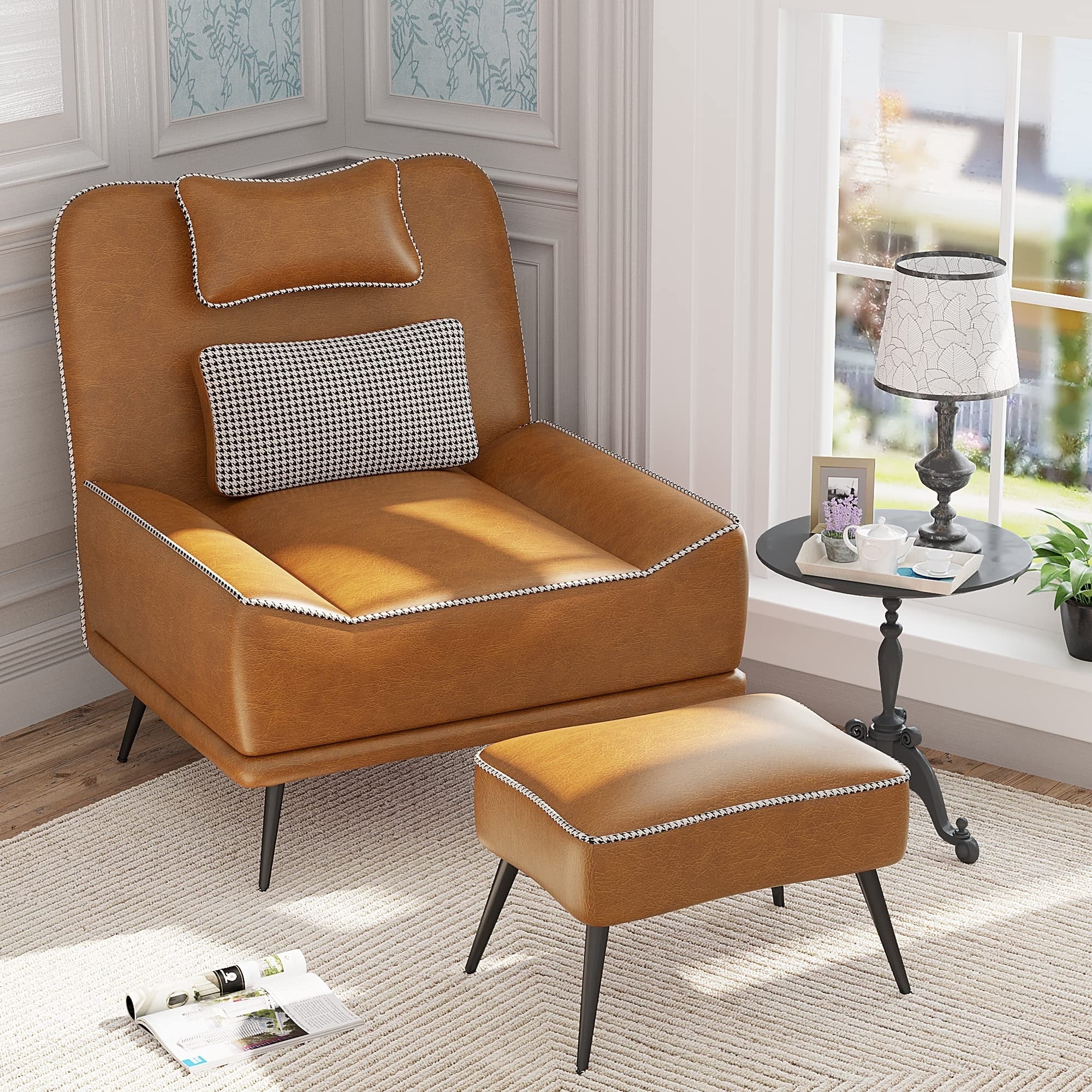 Tan accent chair with ottoman store