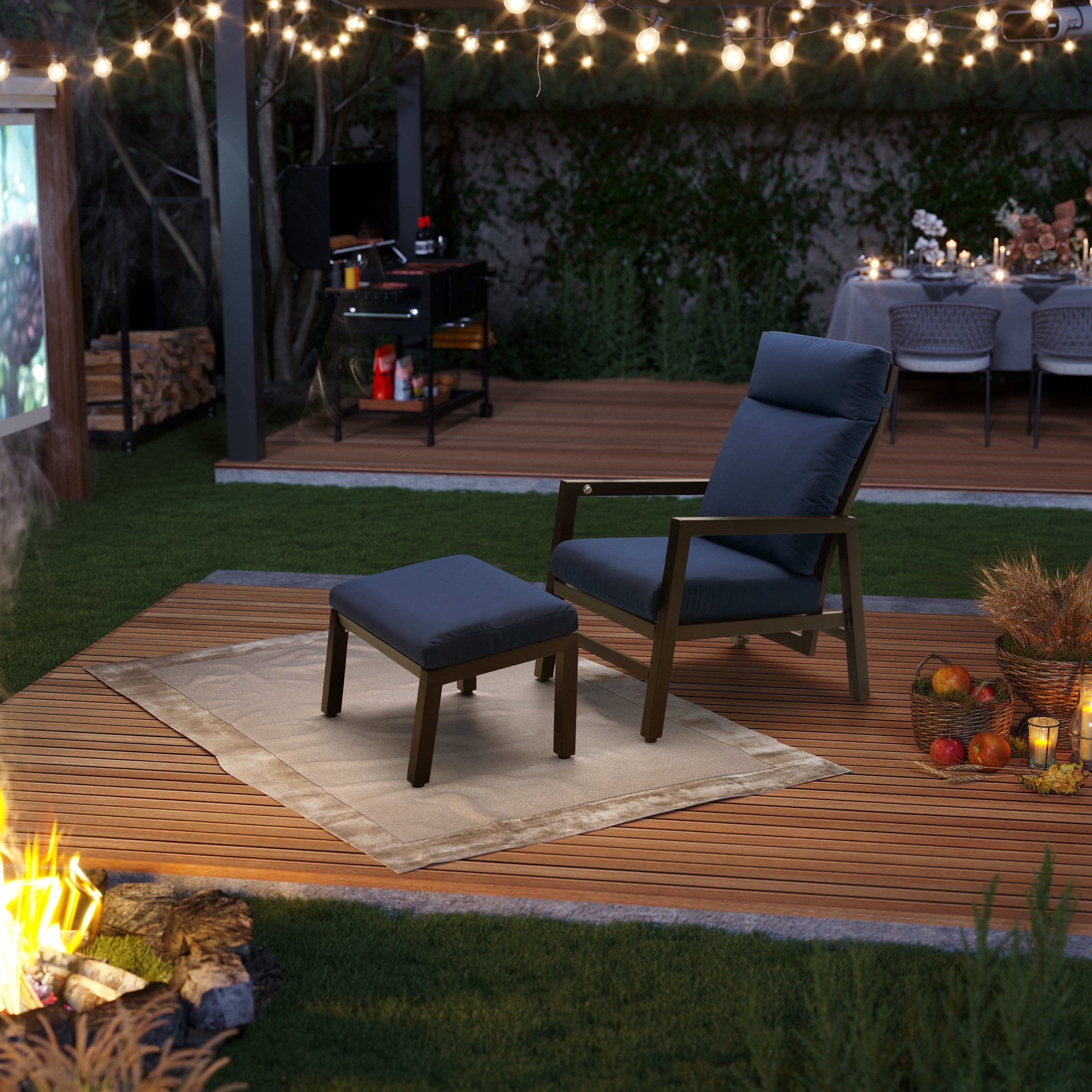 Crestlive Products Outdoor Indoor Furniture Patio Lounge Chair and Ottoman with Cushion See Picture Gray Cushion Black Frame One Set