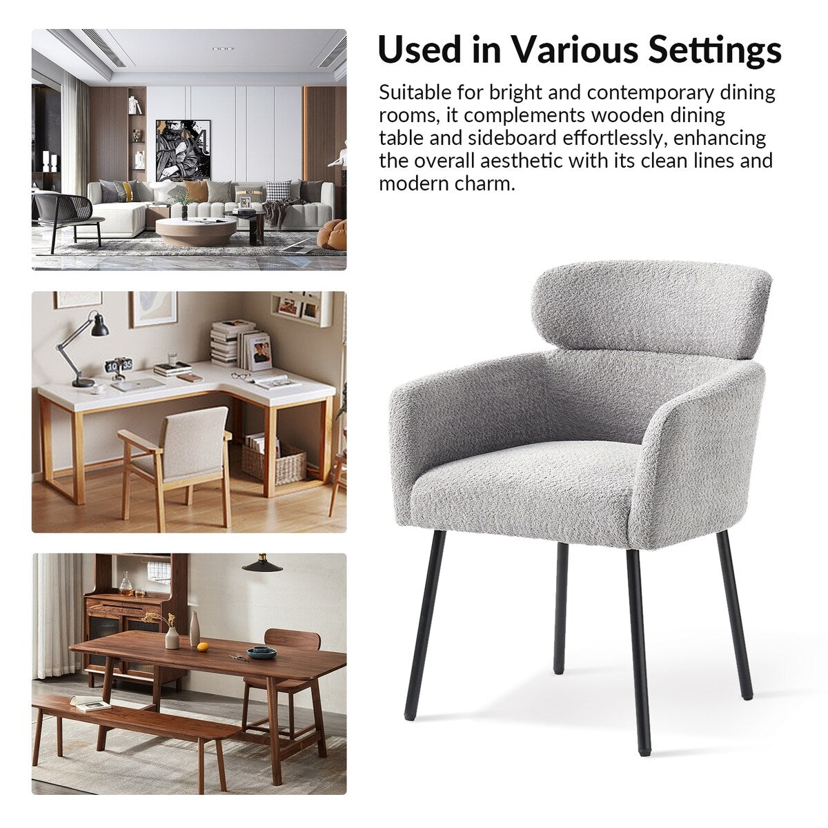 Amos Modern Boucle Dining Chair with Adjustment Feet Set of 2 by HULAL