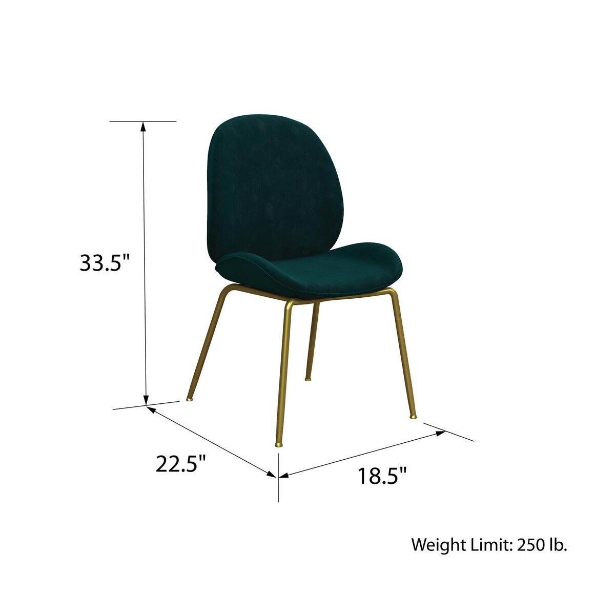 Astor Upholstered Dining Chair Green Velvet with Brass Metal Leg Overstock