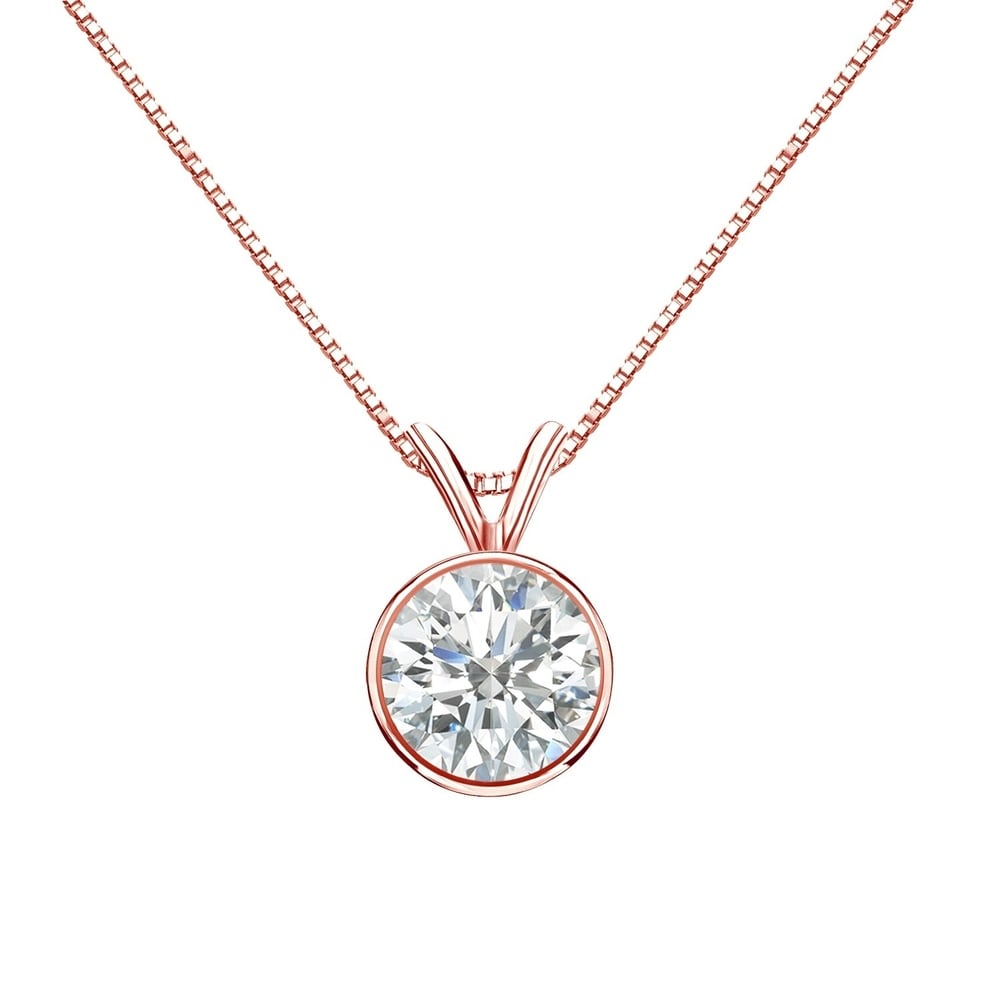 Auriya 1ctw Round Solitaire Diamond Necklace 14k Gold Bezel set I J S