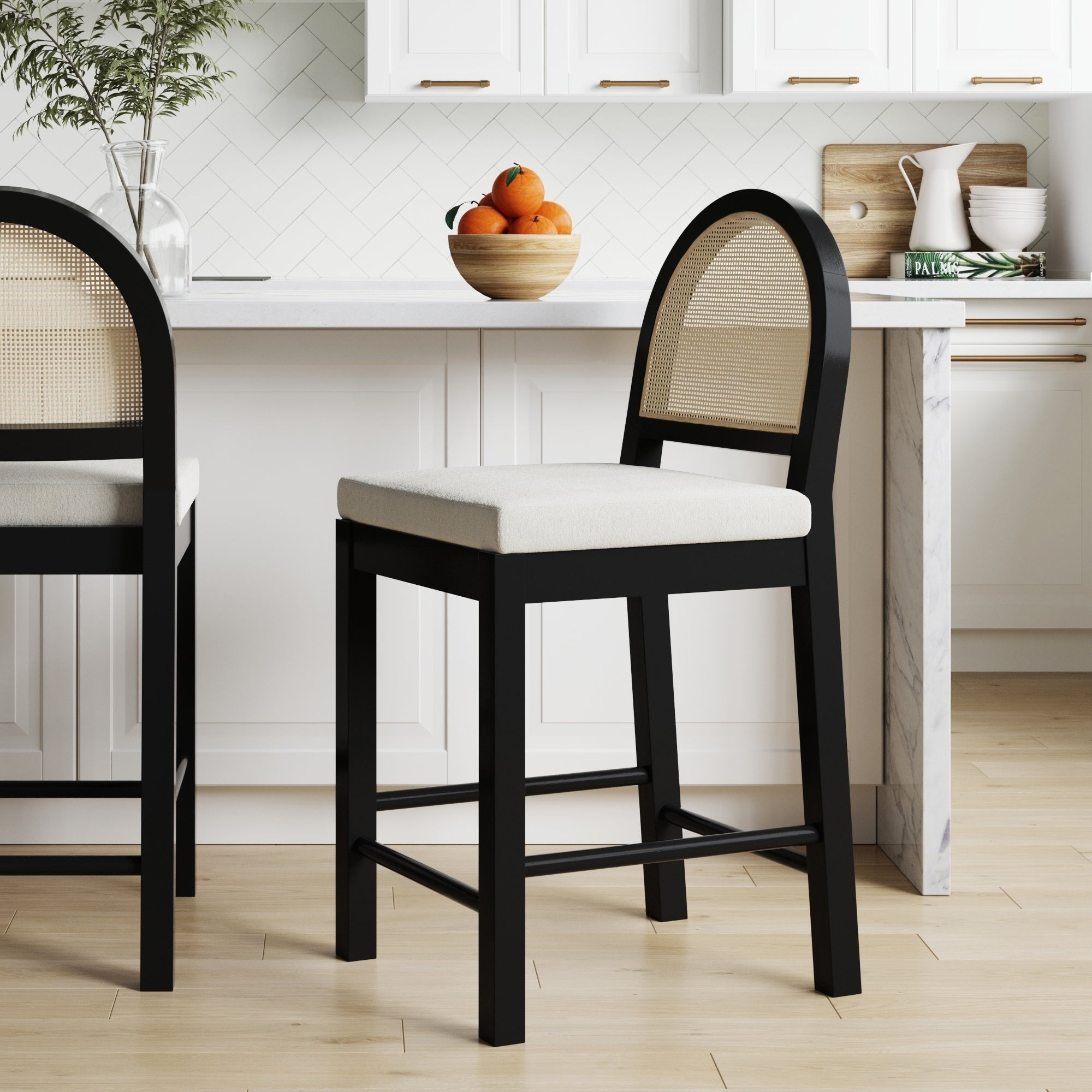 Bailey Boucle Upholstered Rattan Bar Stool or Counter Height Stool wit Overstock