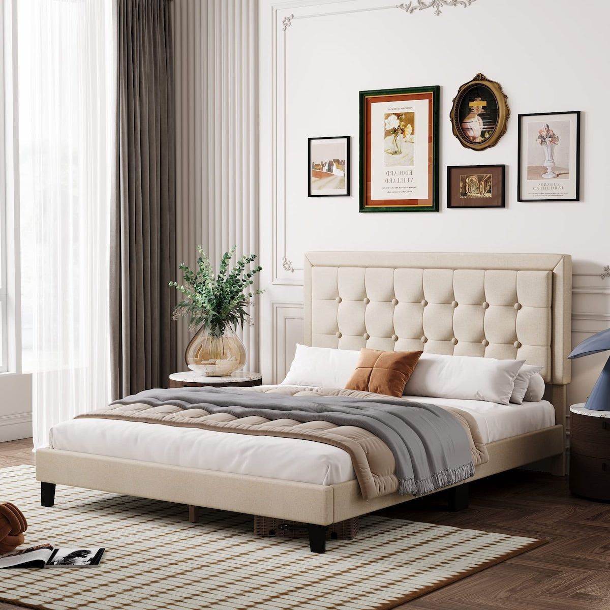 Delahunt tufted arch homesick upholstered platform bed