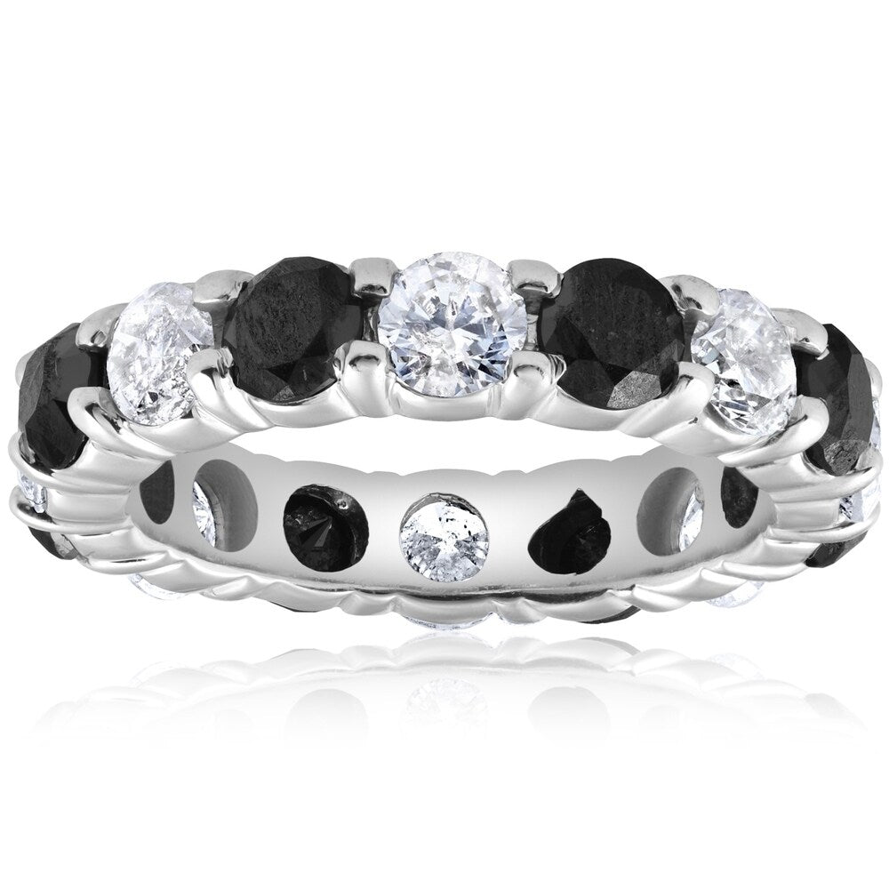 5ct Black White Diamond Eternity Ring 14K White Gold