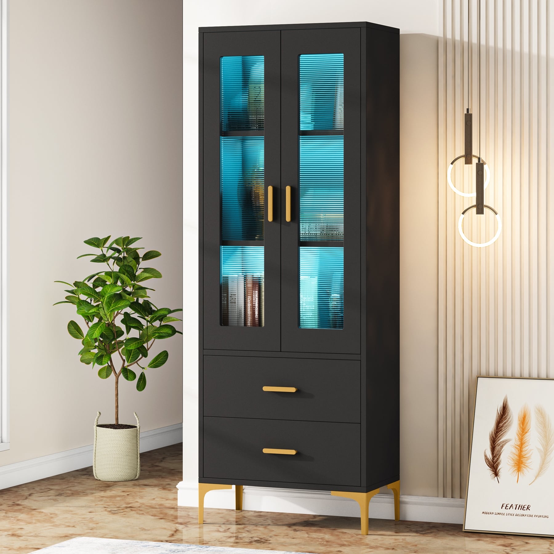 65 Inches Tall Bookcase Bookshelf for Living Room Home Office