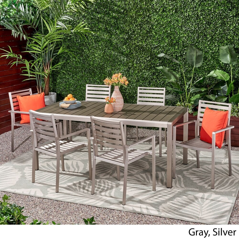 Cape Coral Outdoor Modern 6 Seater Aluminum Dining Set with Wicker Tab Overstock
