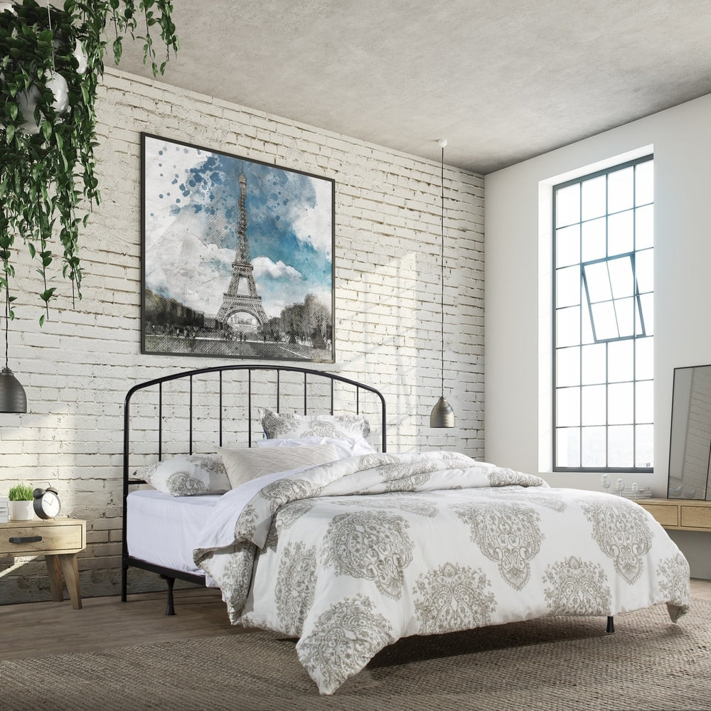 Carbon Loft Cronkite Black Metal Arched Spindle Headboard w Bed Frame