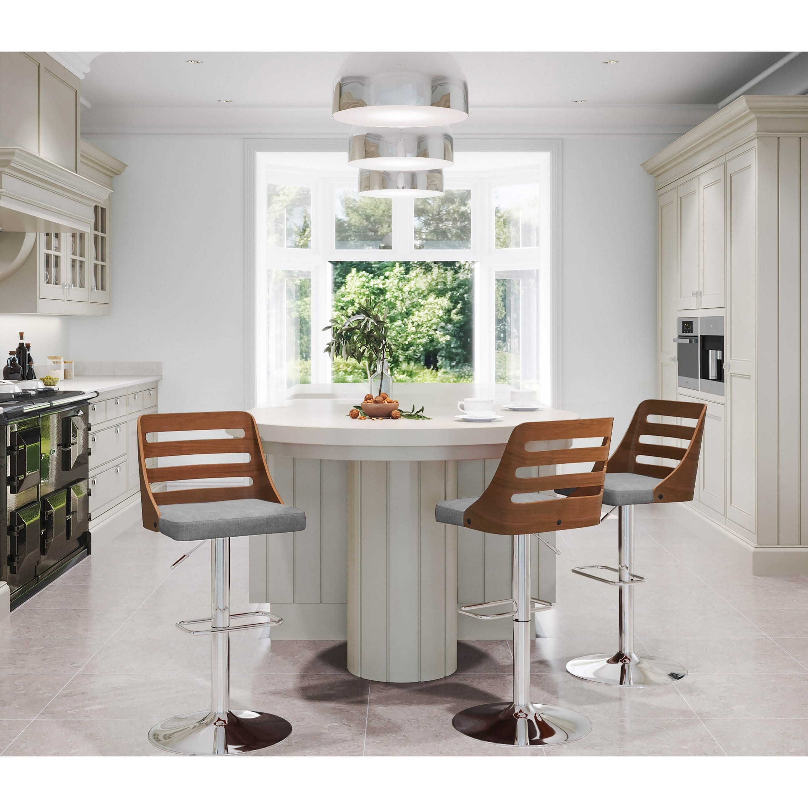 Lumisource Trevi Walnut and Green Adjustable Barstool