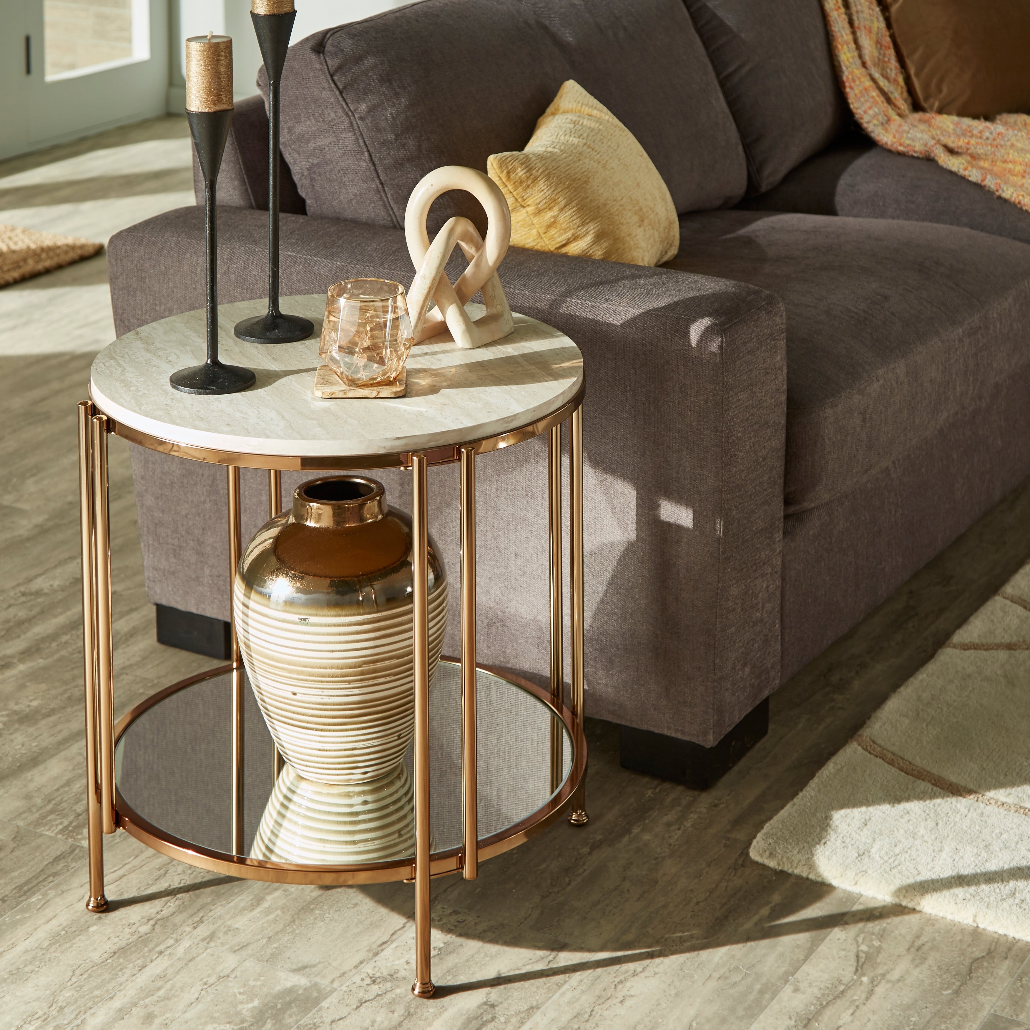 Champagne Gold Finish Tables Nesting End Table Set by Inspire Q Bold