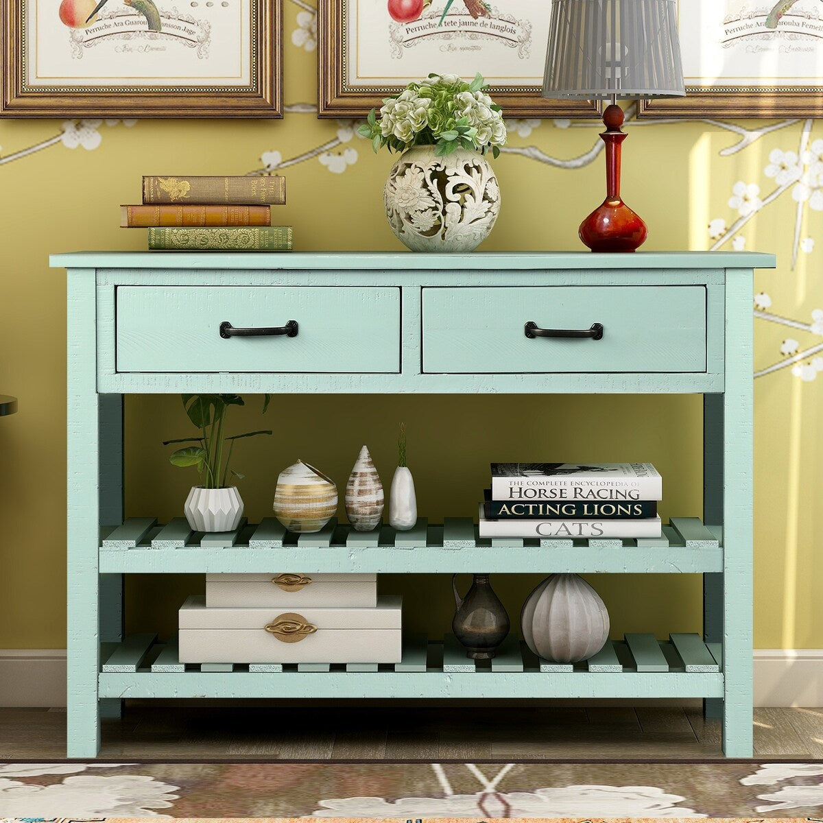 Antique blue console table store
