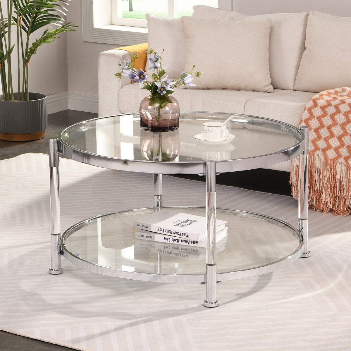 Contemporary Acrylic Coffee Table 32.3 Round Tempered Glass Coffee Tab