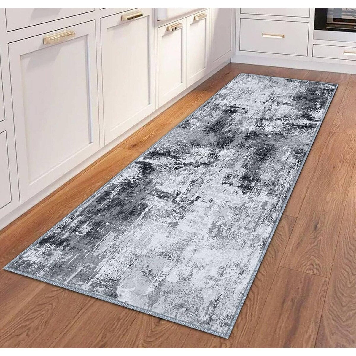 Contemporary Machine Washable Runner Rugs with Stripes Non Slip Surfa