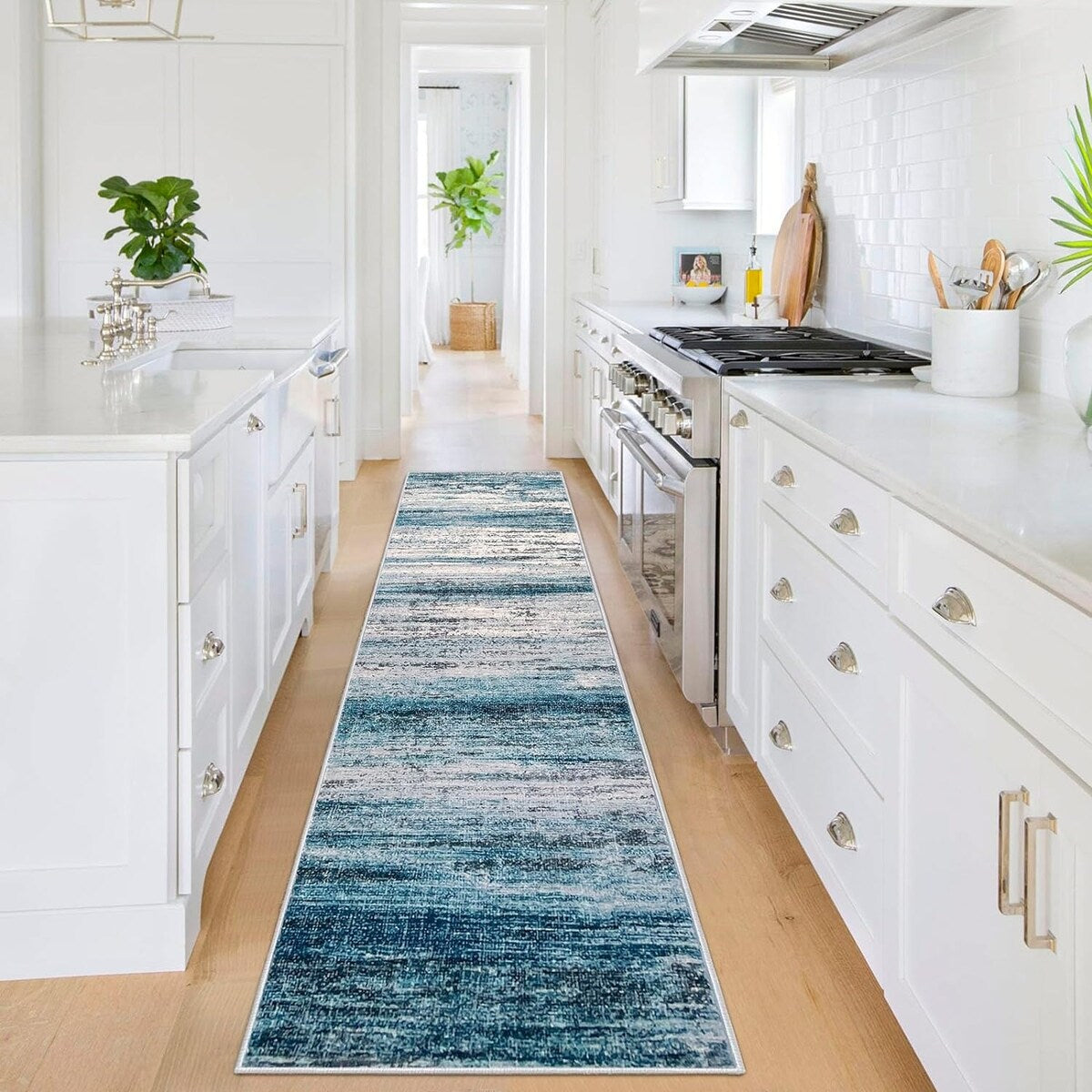 Austiom Leading LLC Contemporary Machine Washable Runner Rugs with Stripes Non Slip Surface for Kitchen Bathroom and Entry Multi Grey 2 x8