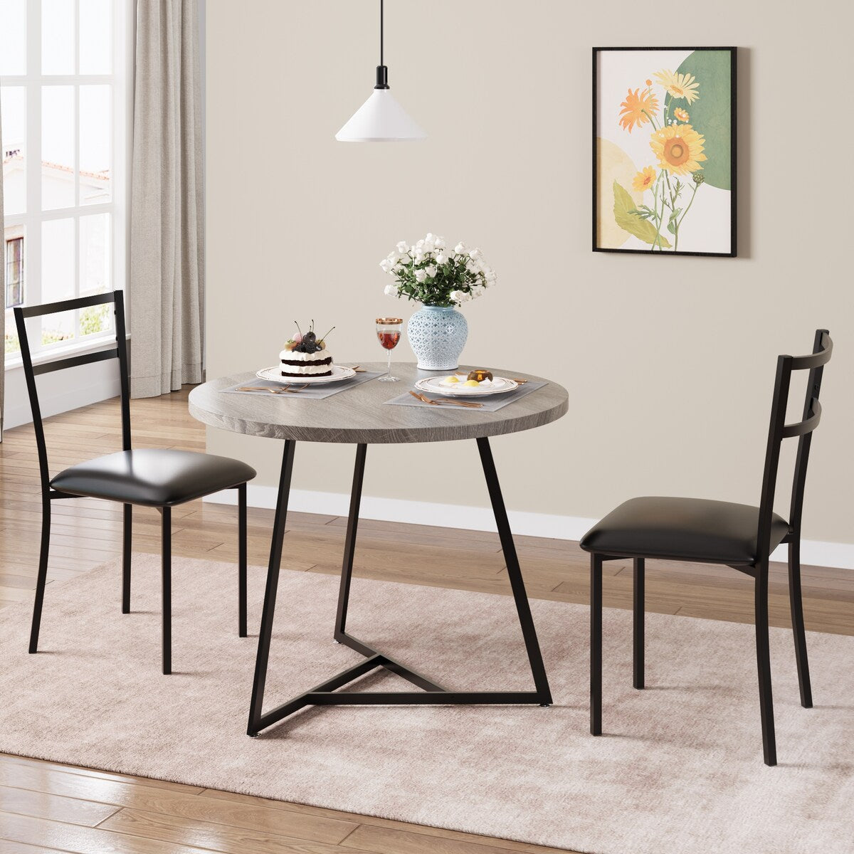 Dining Set for 2 Round Table and Chairs for Small Space Kitchen