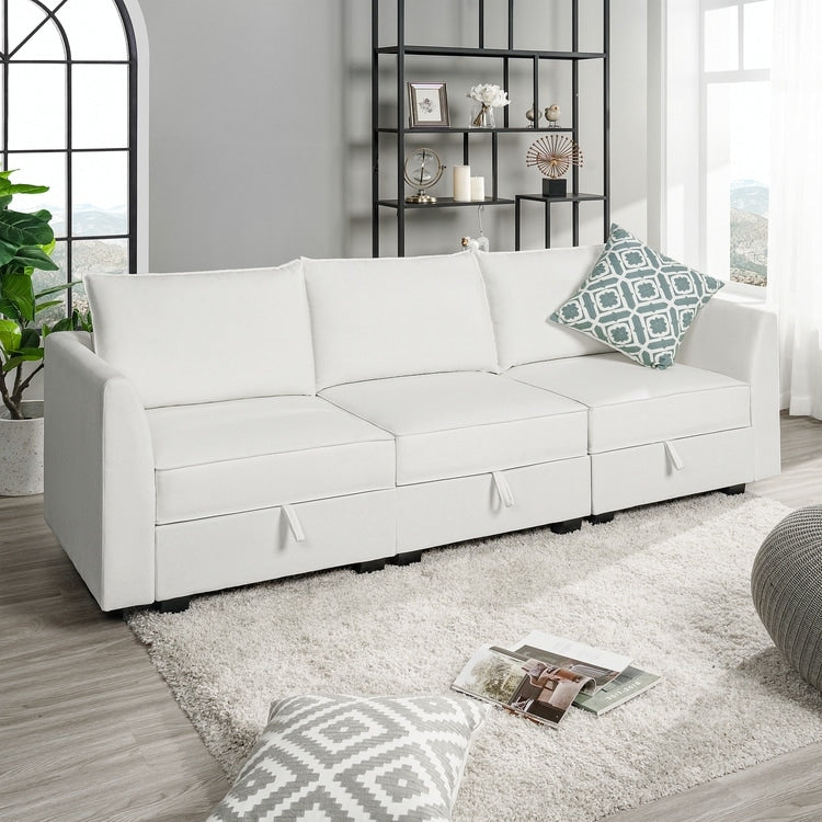 Modular 3 Piece Sofa with Soft Comfortable Seating Linen Sofa Couch wi