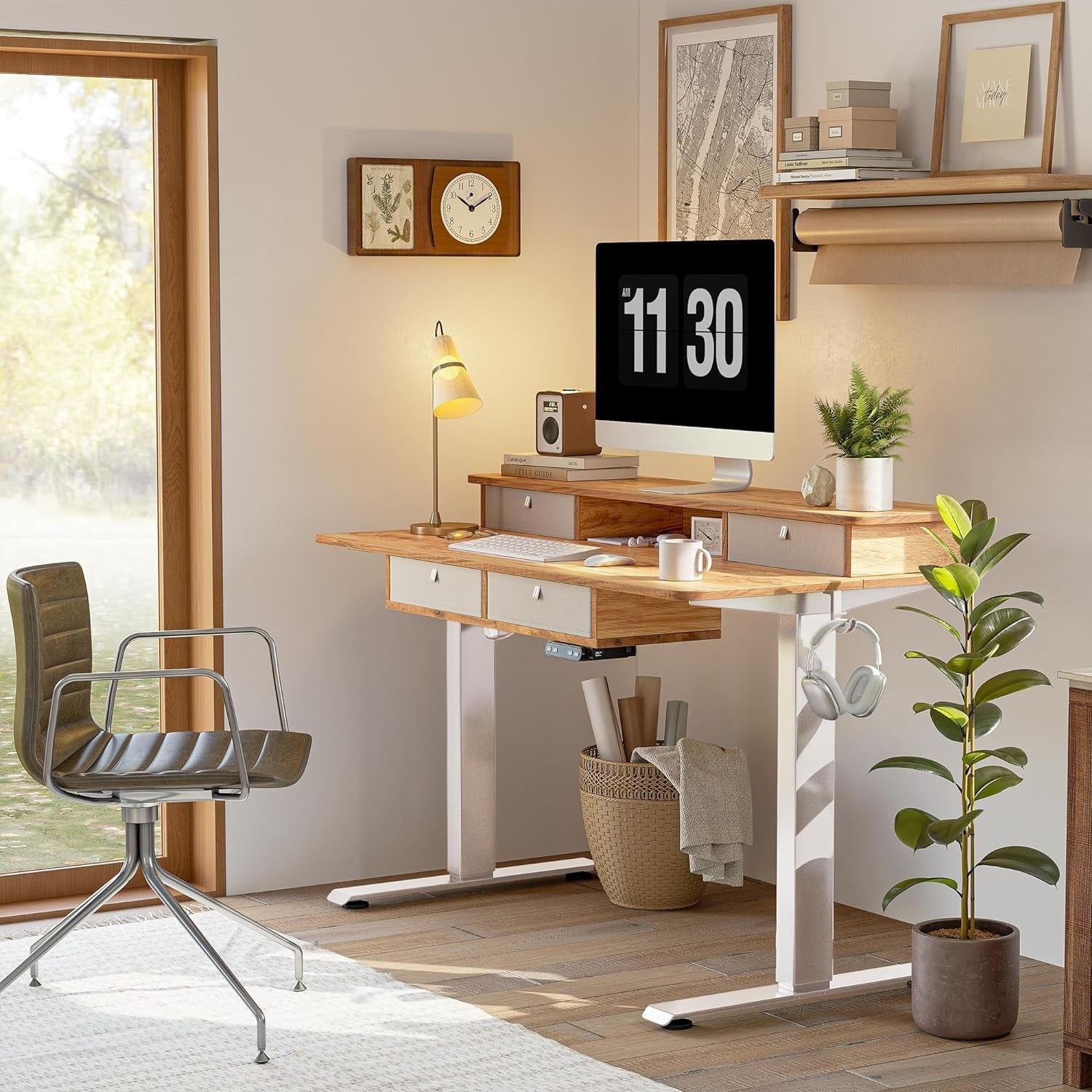 FEZIBO Sturdy Height Adjustable Electric Standing Desk with FEZIBO Sturdy Height Adjustable Electric Standing Desk with