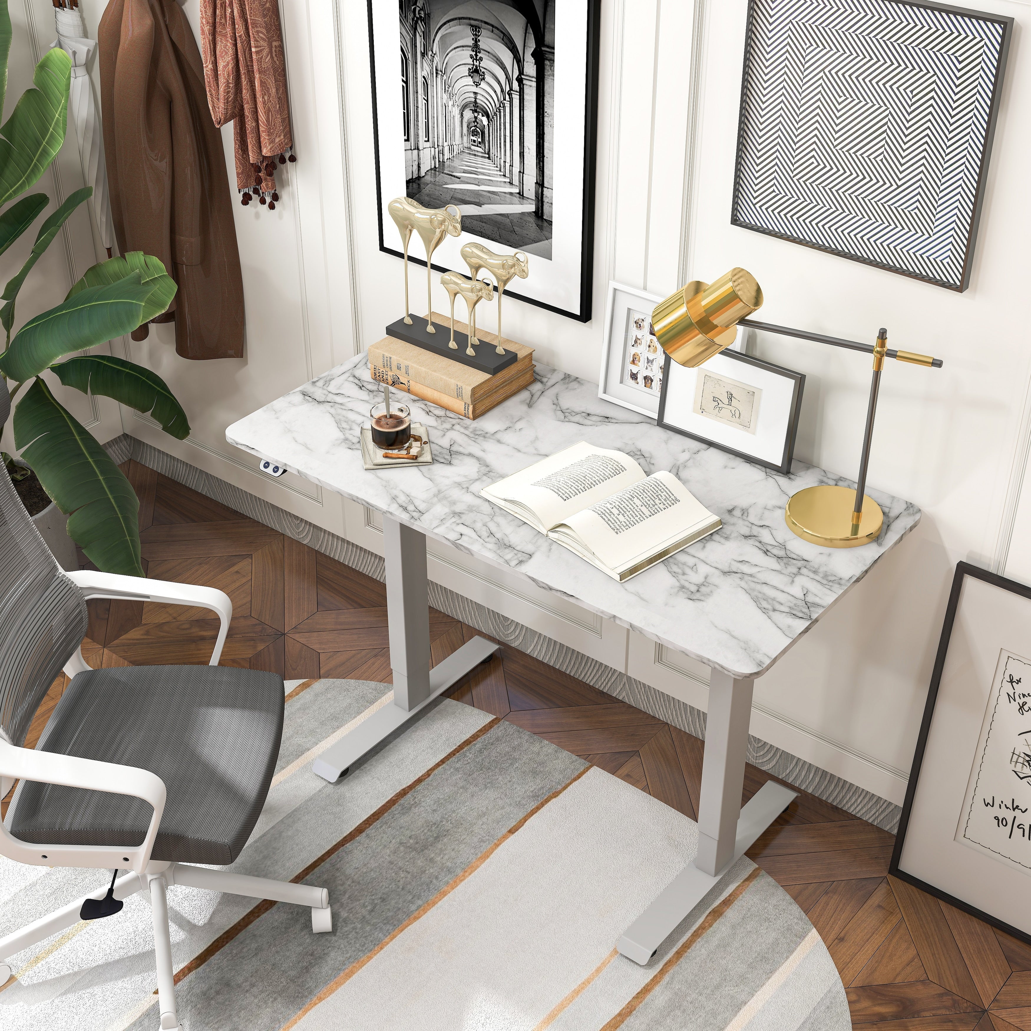 Furniture of America Carlos Modern 47 Inch Metal Electric Powered Adjustable Standing Desk by Light Brown