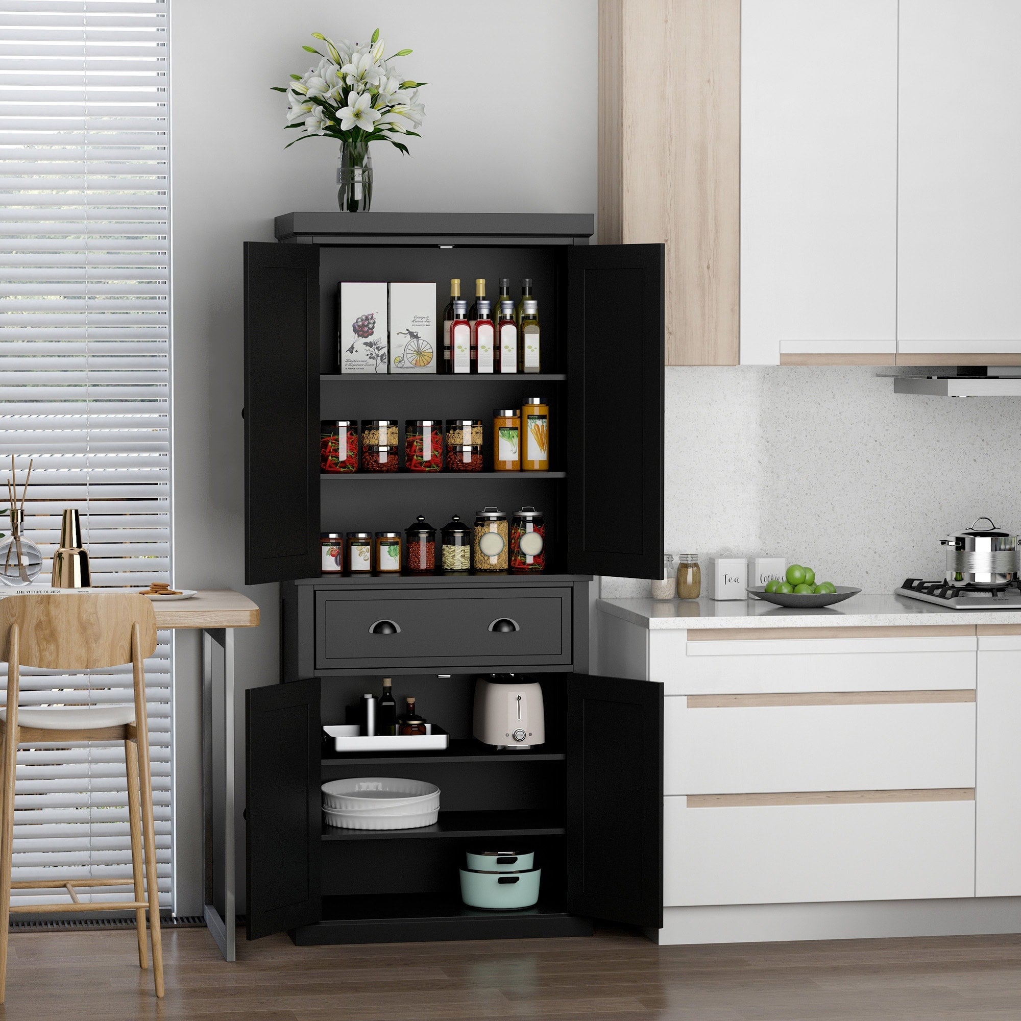 Homcom traditional freestanding kitchen pantry store