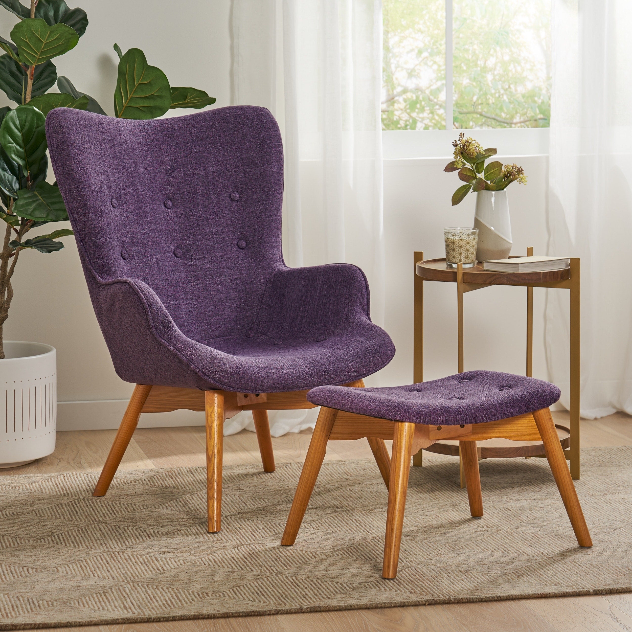 Hariata Mid century Modern Wingback Chair and Ottoman by Christopher K Overstock