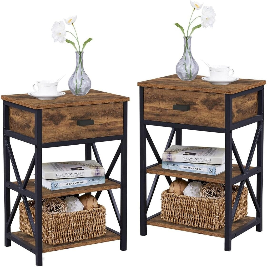 Industrial Rustic Side Table Small Narrow Night Stand with Drawer 12. Overstock