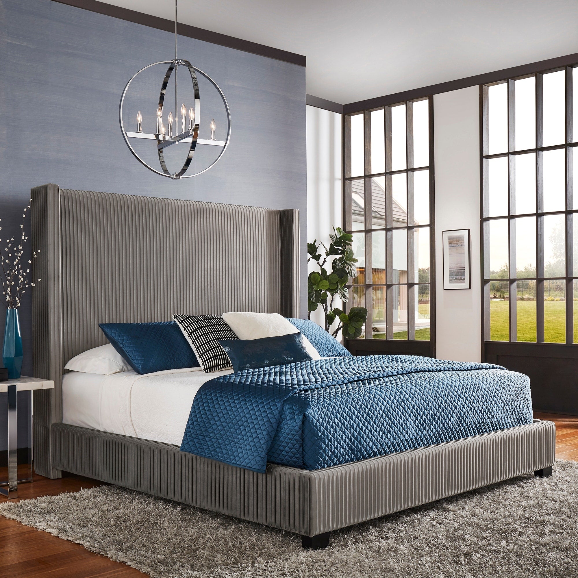 Judith Pleated Velvet Upholstered Wingback Bed by iNSPIRE Q Modern Overstock