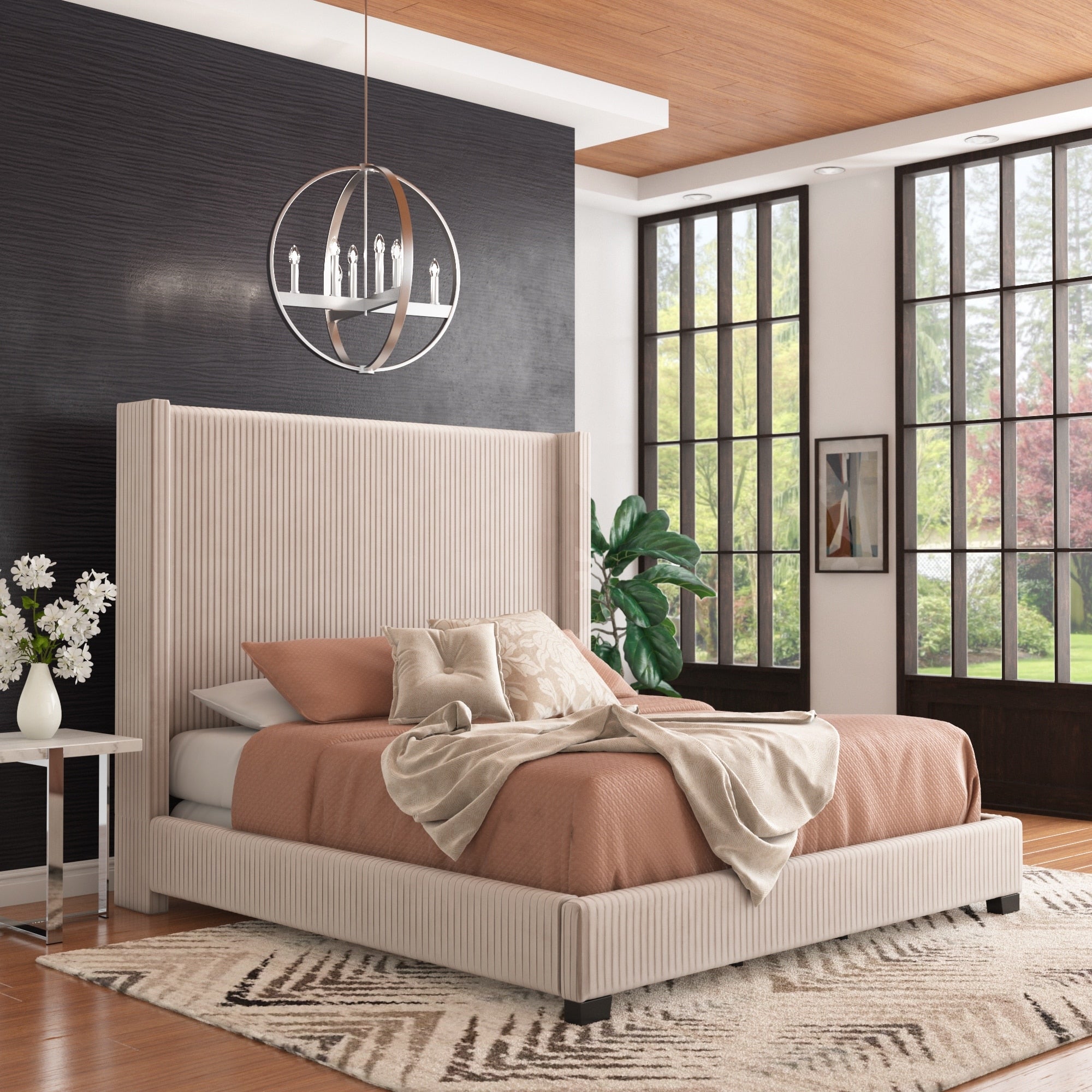 Judith Pleated Velvet Upholstered Wingback Bed by iNSPIRE Q Modern Overstock