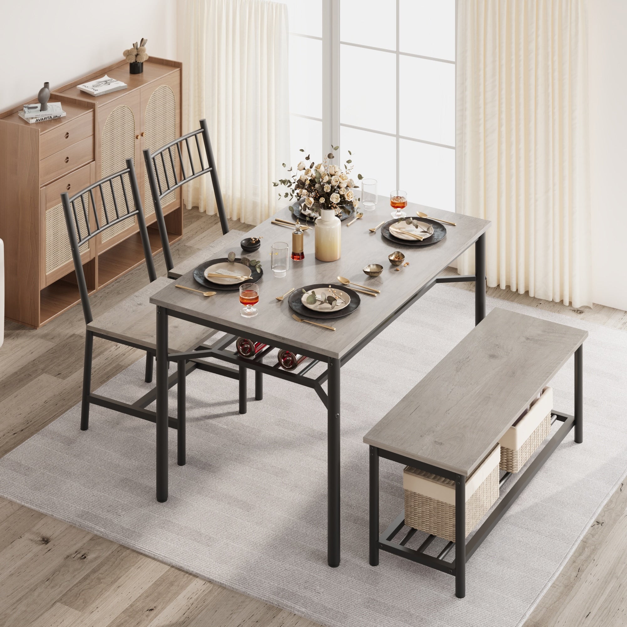 Kitchen Table and 2 Chairs with Storage Bench