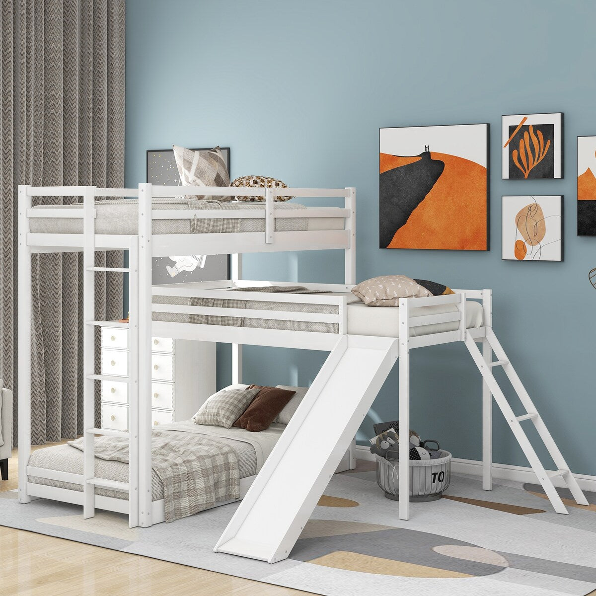 L shaped Twin over Twin Triple Bunk Bed with 2 Ladder Slide Twin Lo Overstock