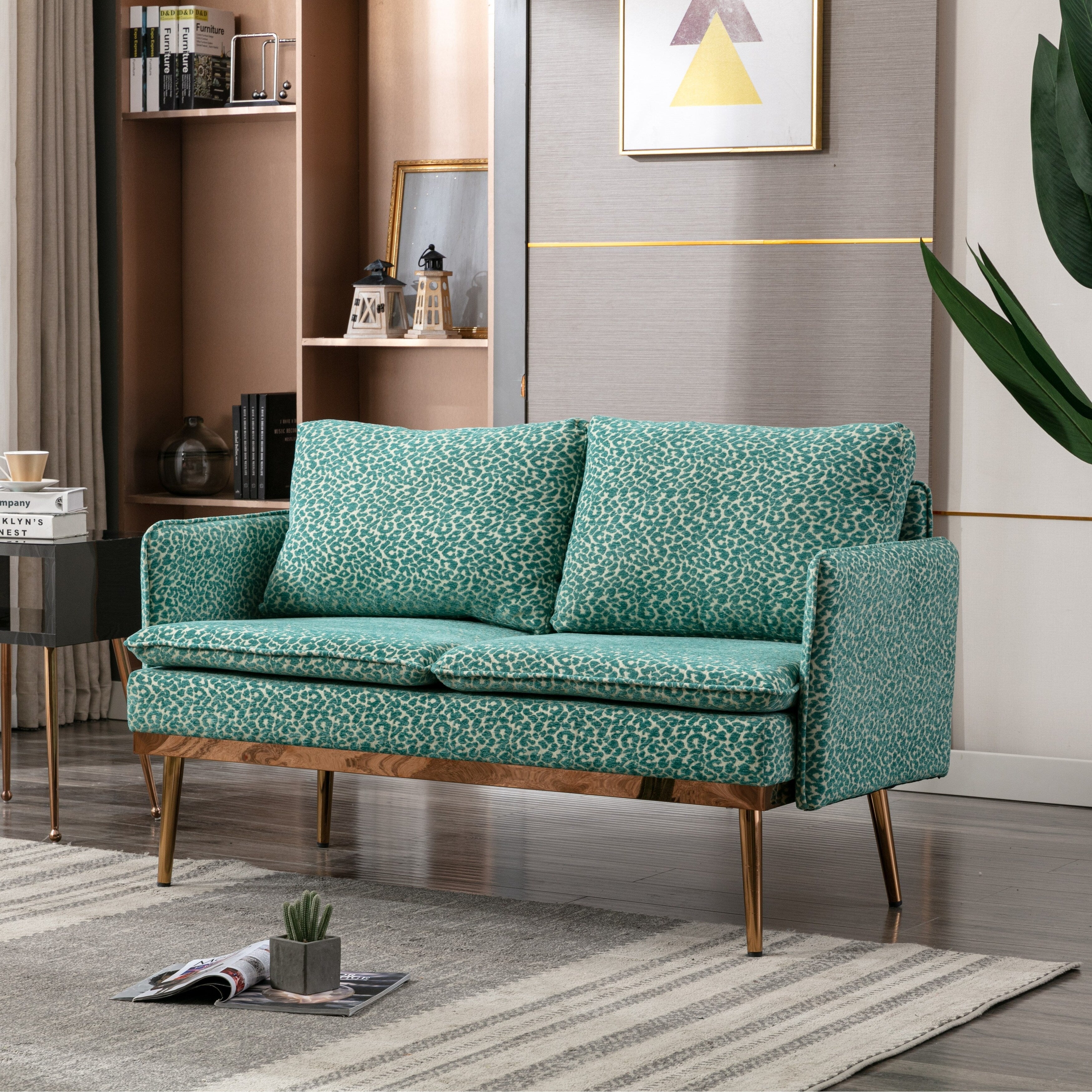 Leopard Printed Loveseat Sofa With Metal Legs