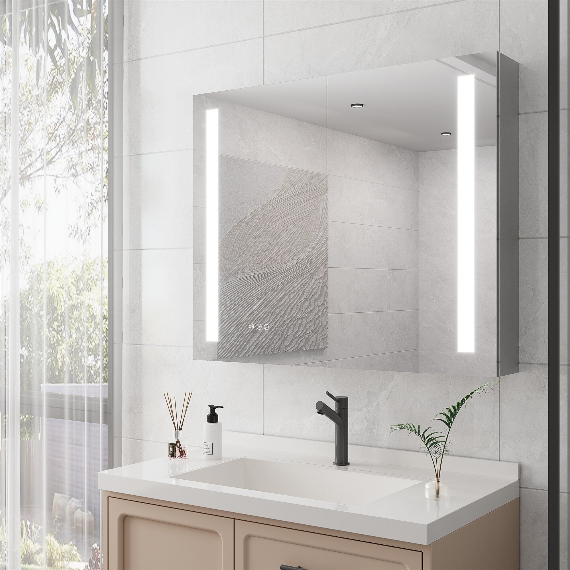 Medicine Cabinet with Anti Fog and Dimmable Overstock